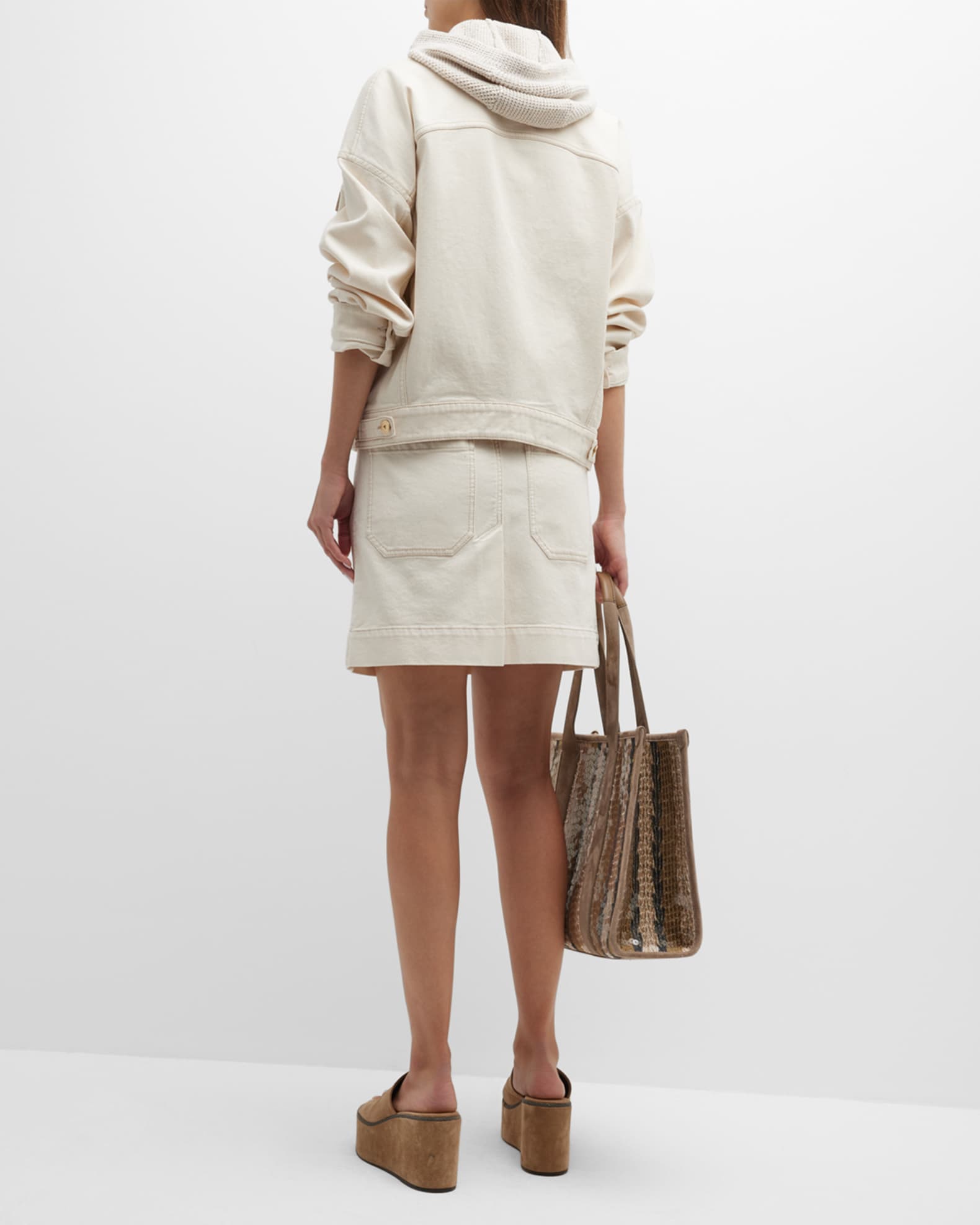 Brunello Cucinelli Monili-Tag Oversized Denim Jacket | Neiman Marcus