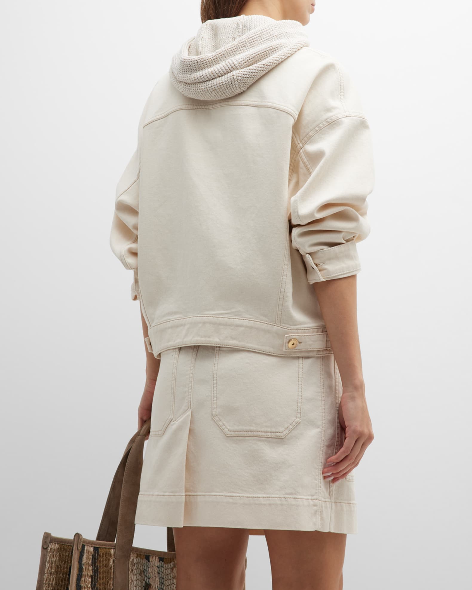 Brunello Cucinelli Monili-Tag Oversized Denim Jacket | Neiman Marcus