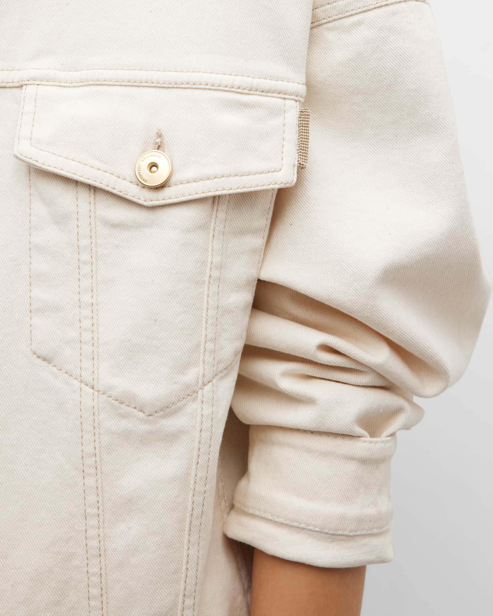 Brunello Cucinelli Monili-Tag Oversized Denim Jacket | Neiman Marcus