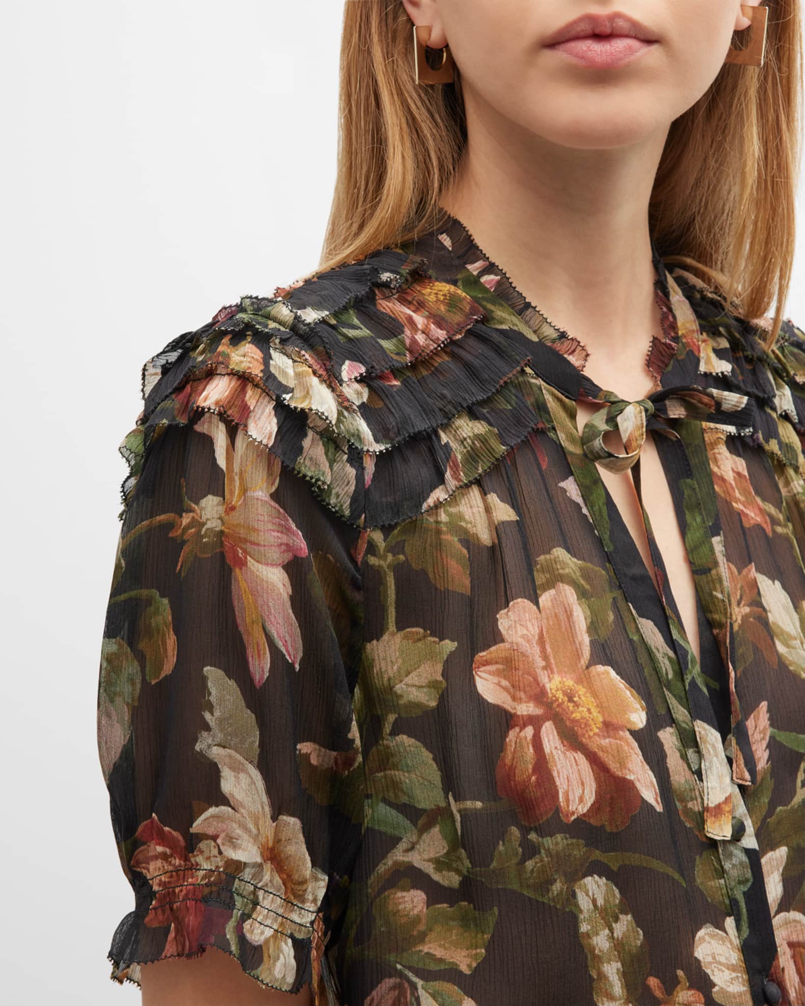 PAIGE Portrait Floral Ruffle Blouse | Neiman Marcus