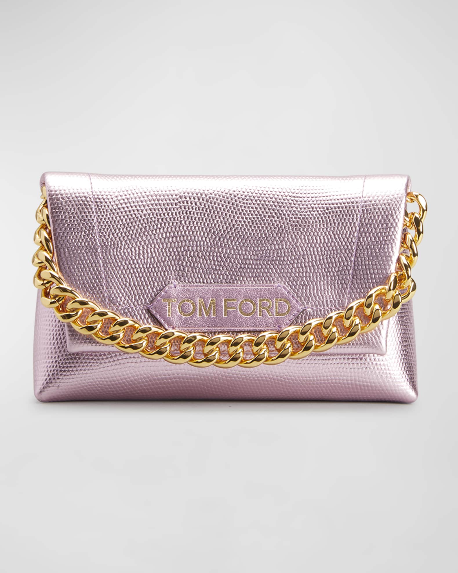 TOM FORD Label Mini Lizard-Print Chain Clutch Bag | Neiman Marcus