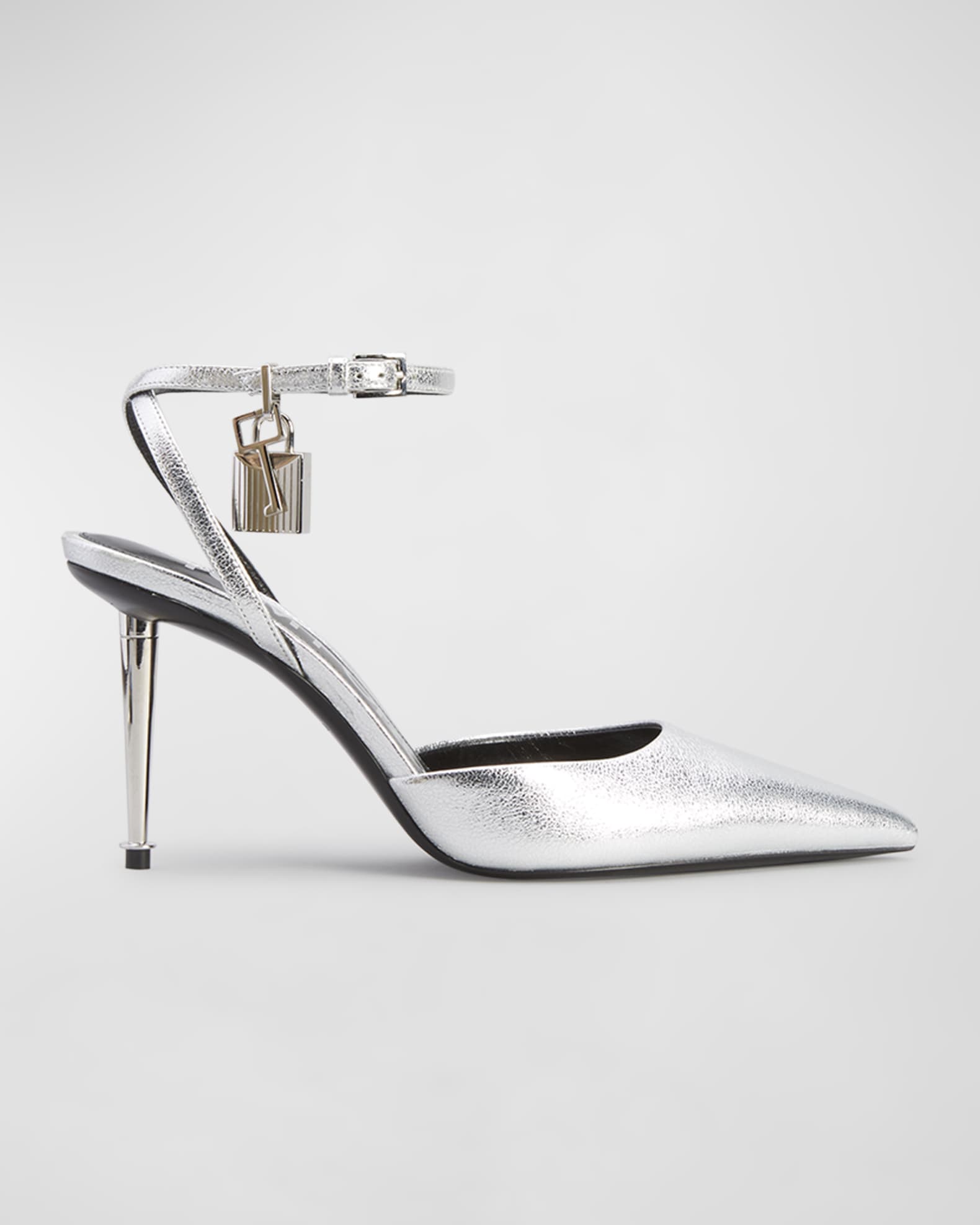 TOM FORD Lock Metallic Ankle-Strap Pumps | Neiman Marcus