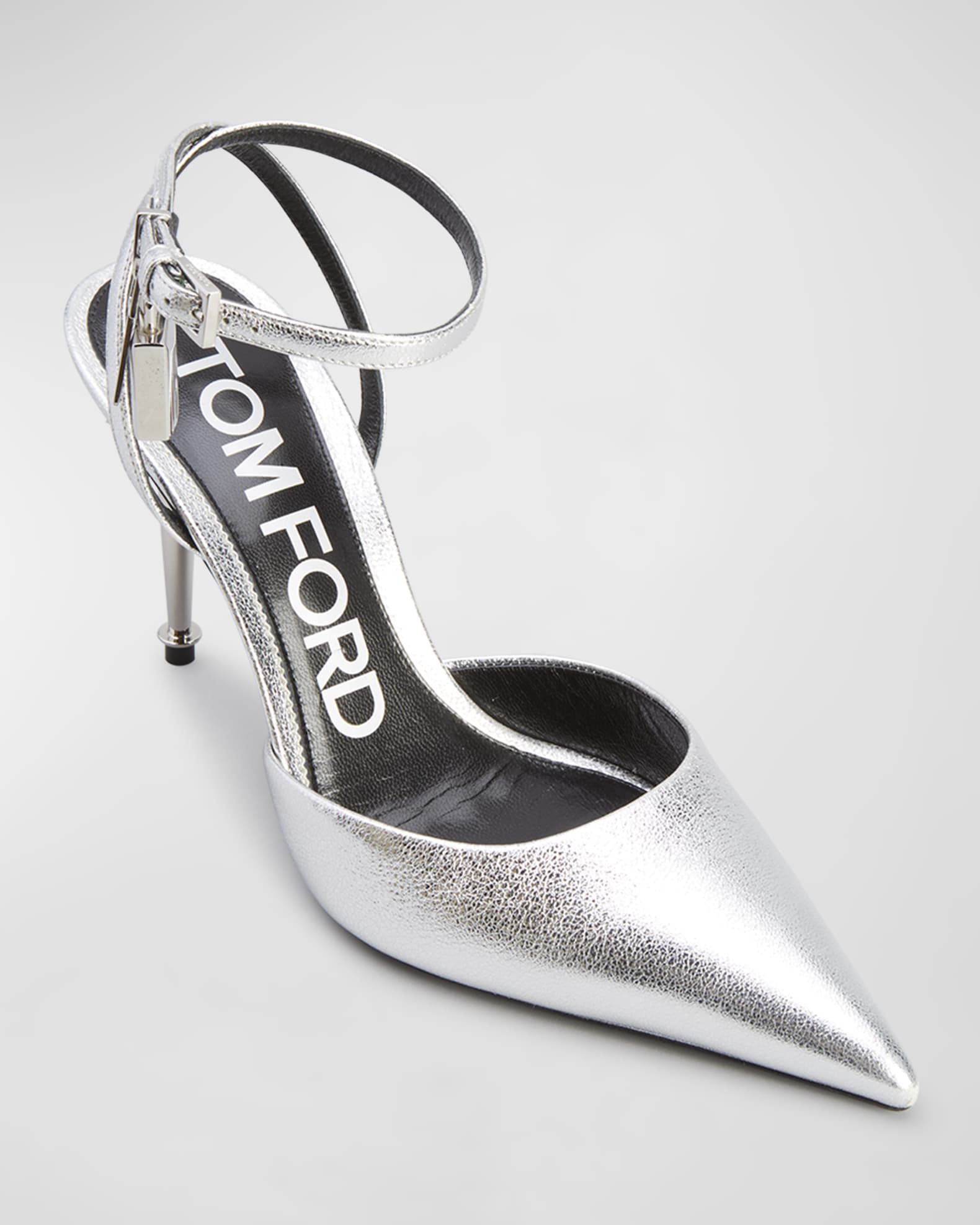 TOM FORD Lock Metallic Ankle-Strap Pumps | Neiman Marcus