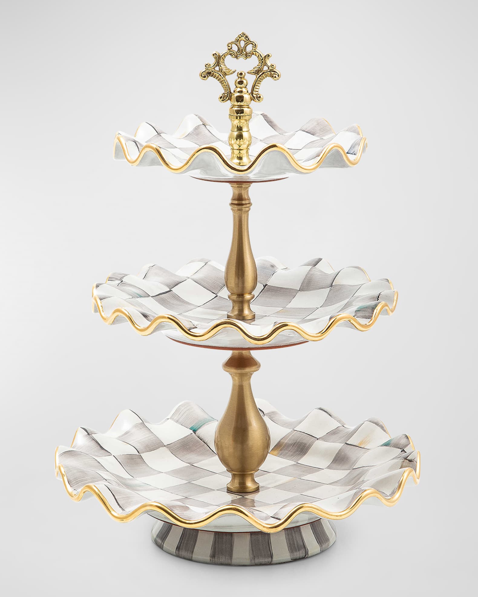 MacKenzie-Childs Sterling Check Three-Tier Sweet Stand | Neiman Marcus