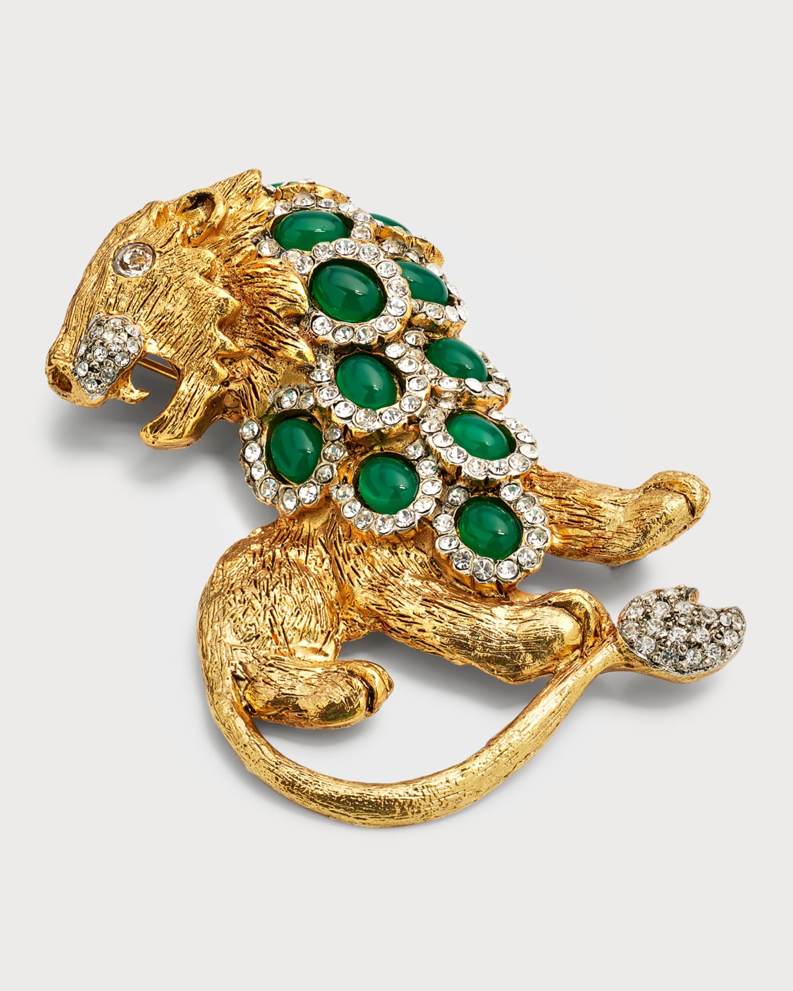 Kenneth Jay Lane Gold and Emerald Lion Pin | Neiman Marcus