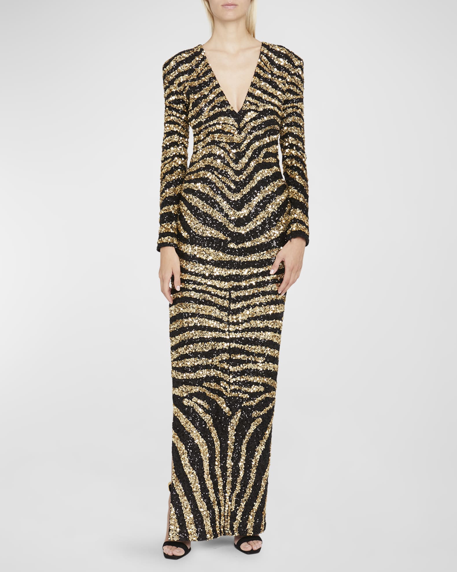 Balmain Zebra Stripe Sequin Evening Gown | Neiman Marcus