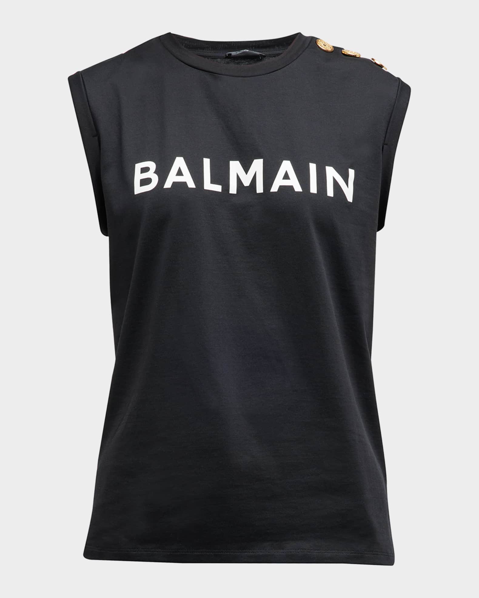 Balmain Logo Tank Top with Button Detail | Neiman Marcus