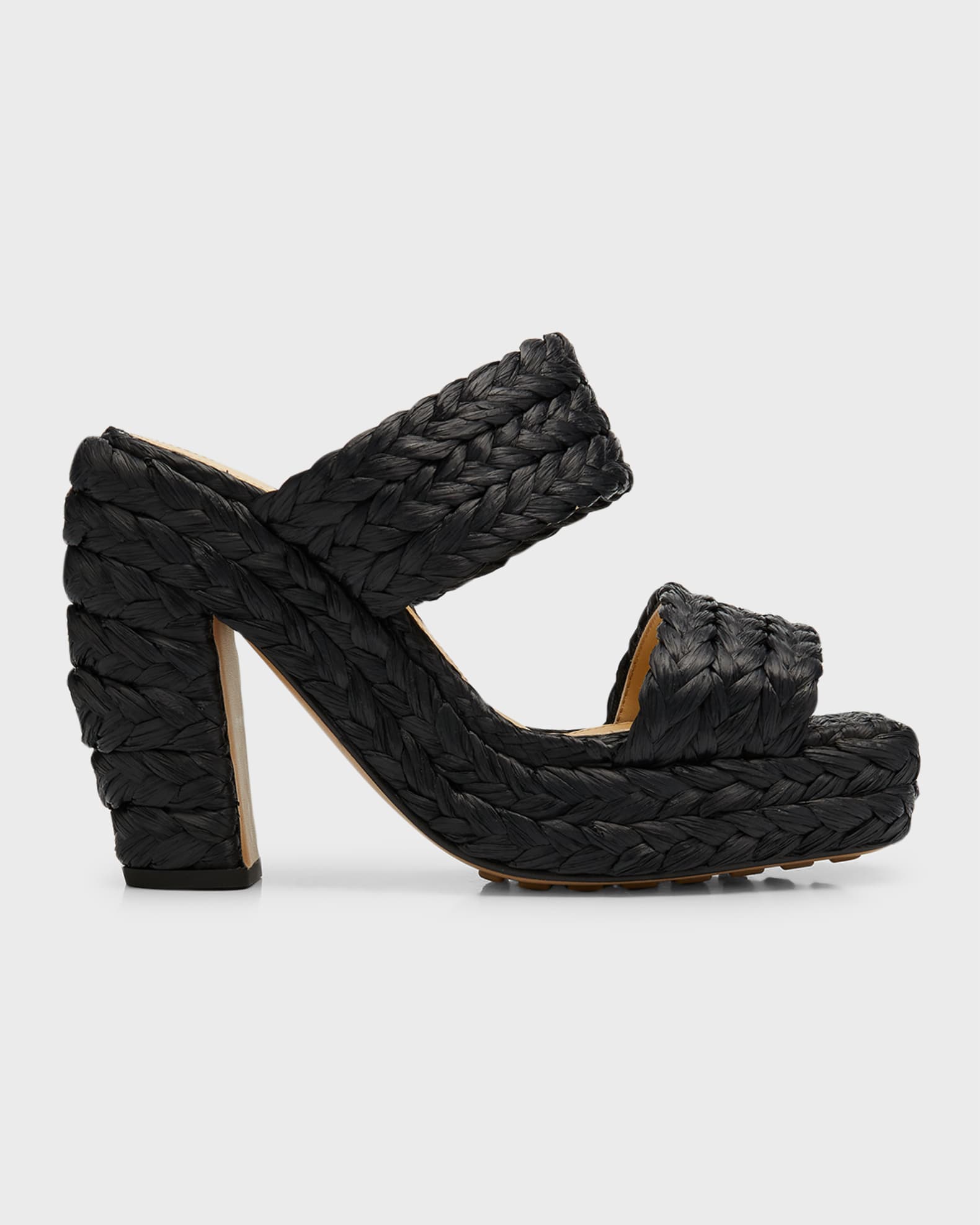 Bottega Veneta Braided Raffia Two-Band Platform Sandals | Neiman Marcus