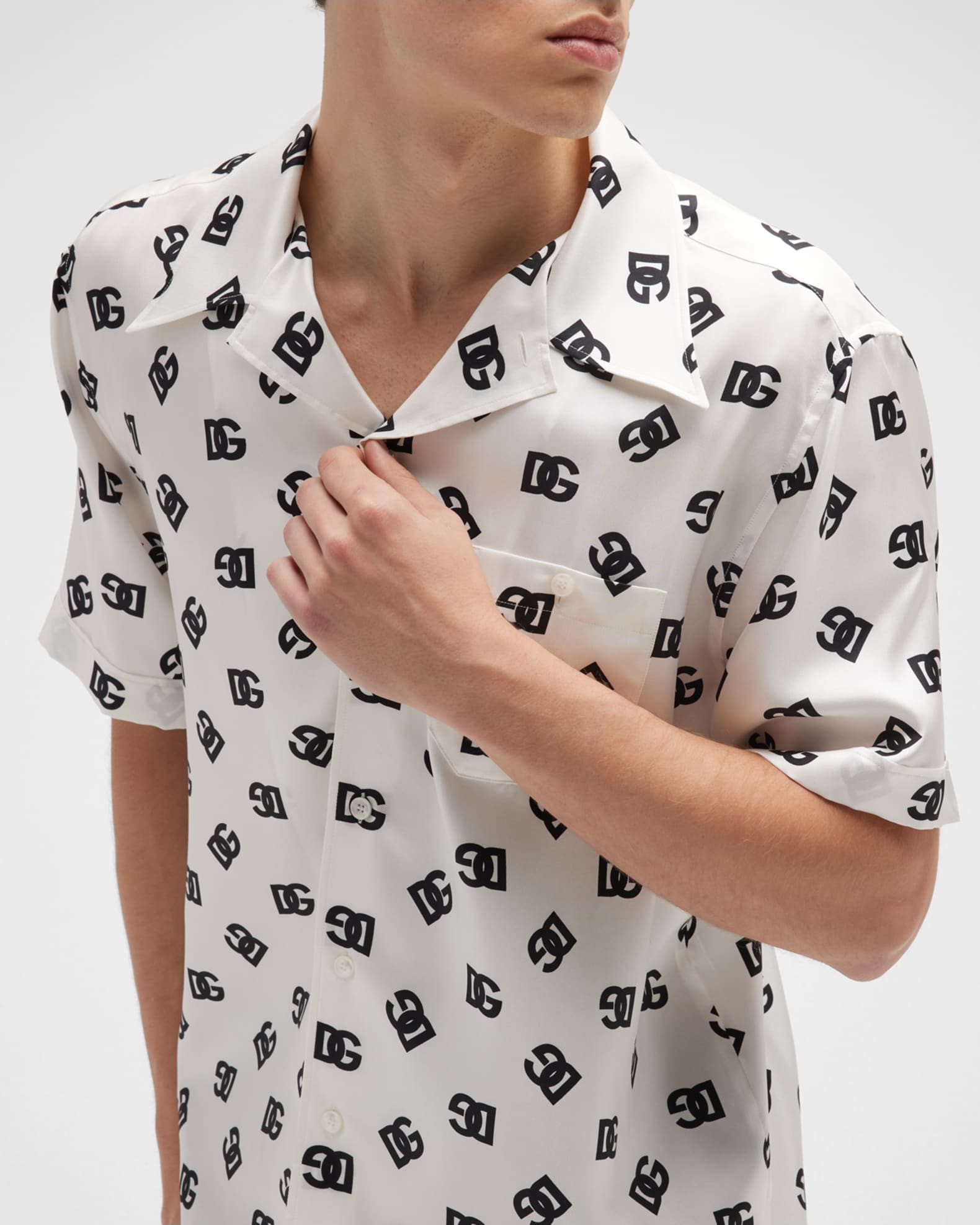 Dolce&Gabbana Men's DG Monogram Silk Camp Shirt | Neiman Marcus