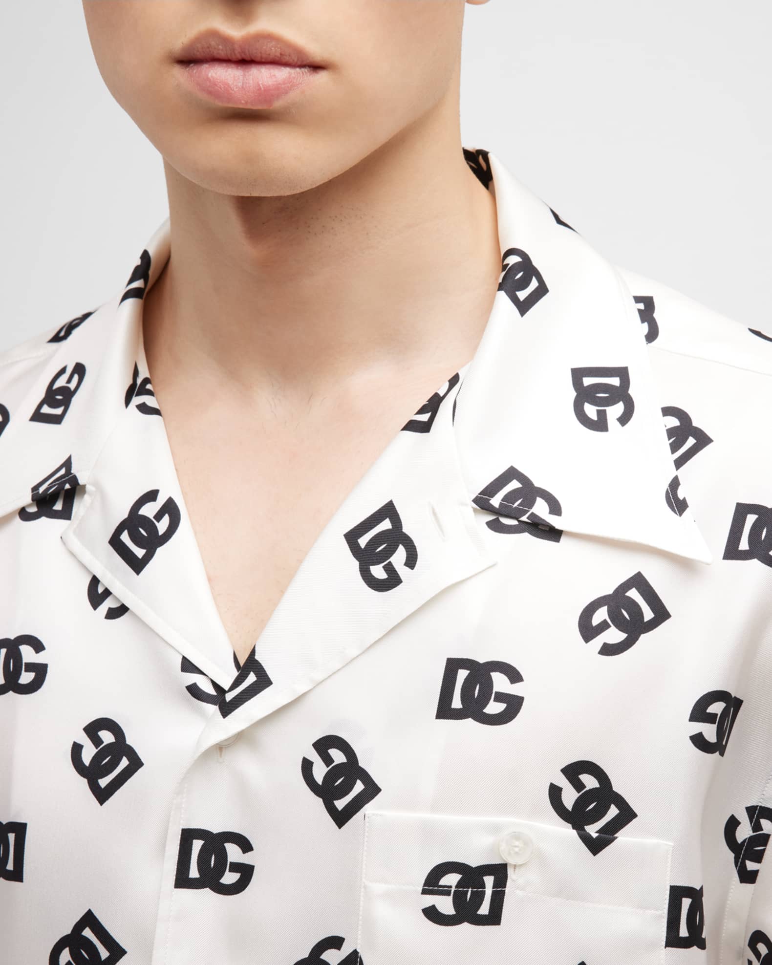 Dolce&Gabbana Men's DG Monogram Silk Camp Shirt | Neiman Marcus