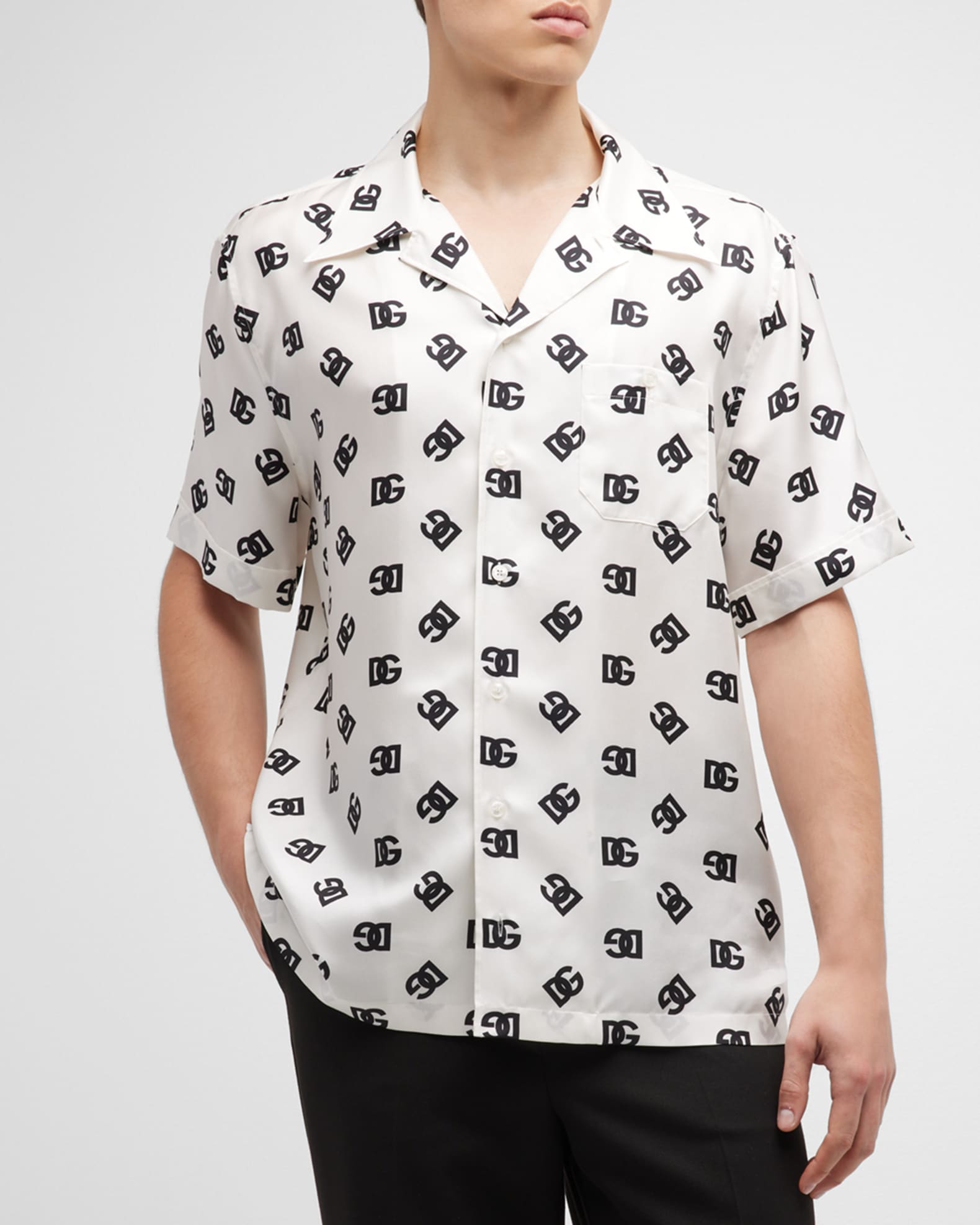 Dolce&Gabbana Men's DG Monogram Silk Camp Shirt | Neiman Marcus
