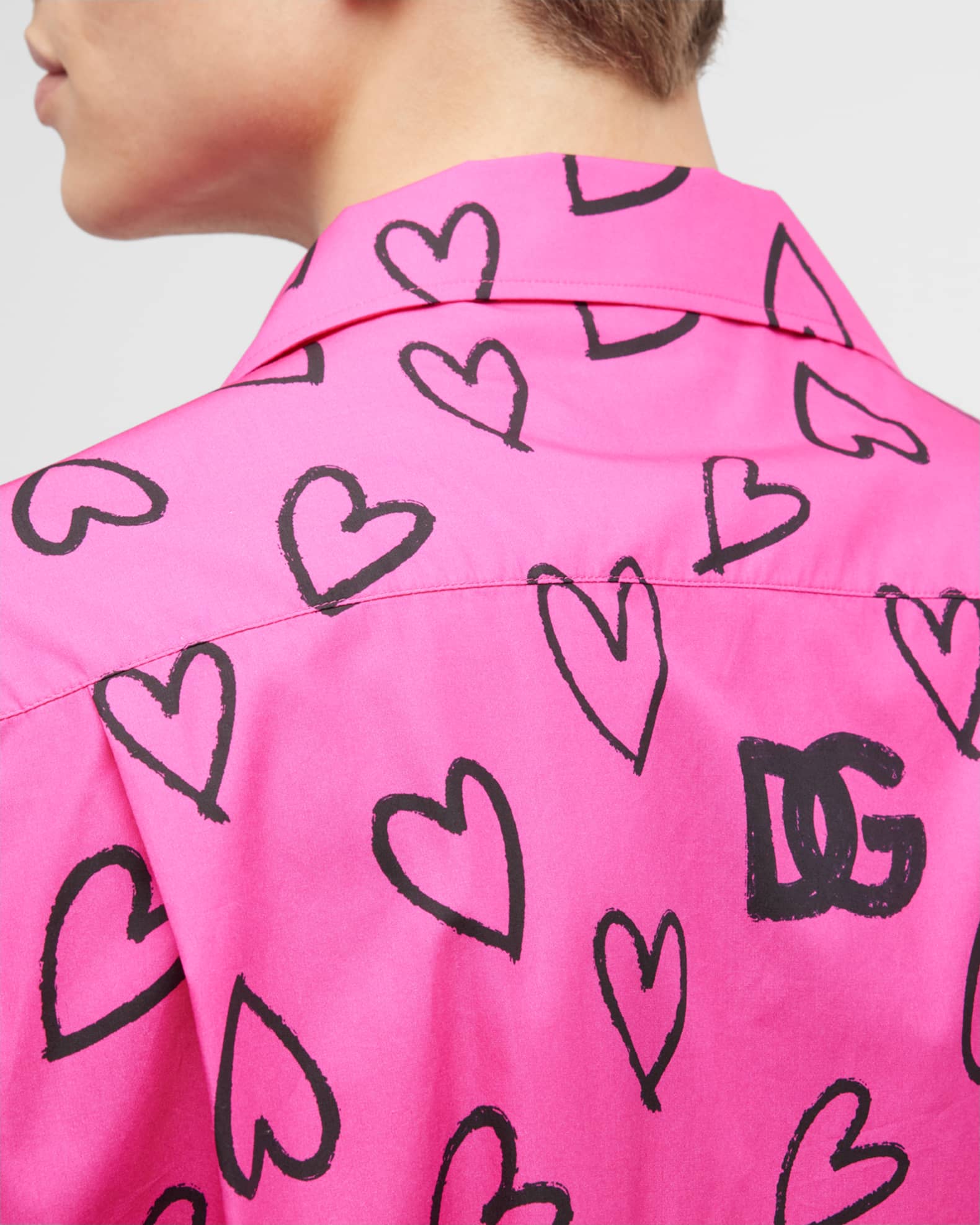 Dolce&Gabbana Men's DG Heart-Print Camp Shirt | Neiman Marcus