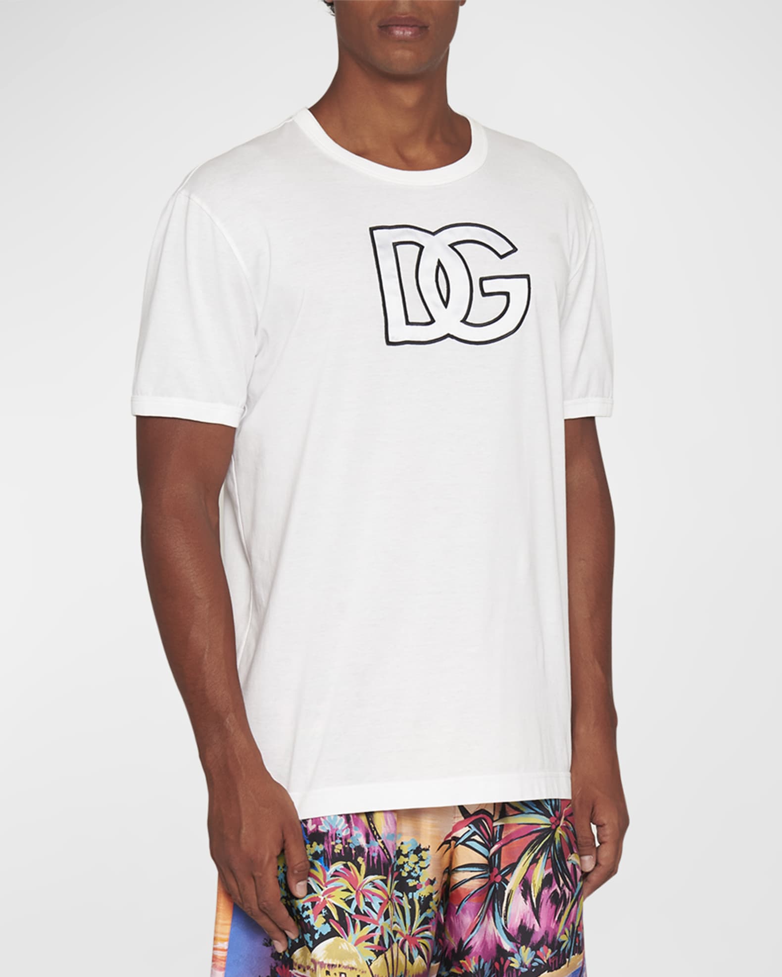 Dolce&Gabbana Men's T-Shirt with Satin DG Patch | Neiman Marcus