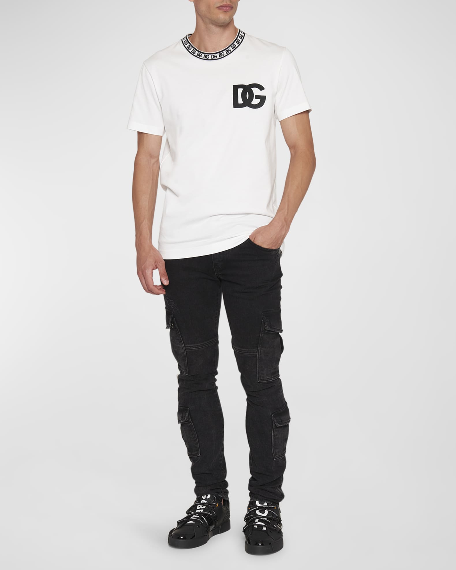 Dolce&Gabbana Men's T-Shirt with DG Collar | Neiman Marcus