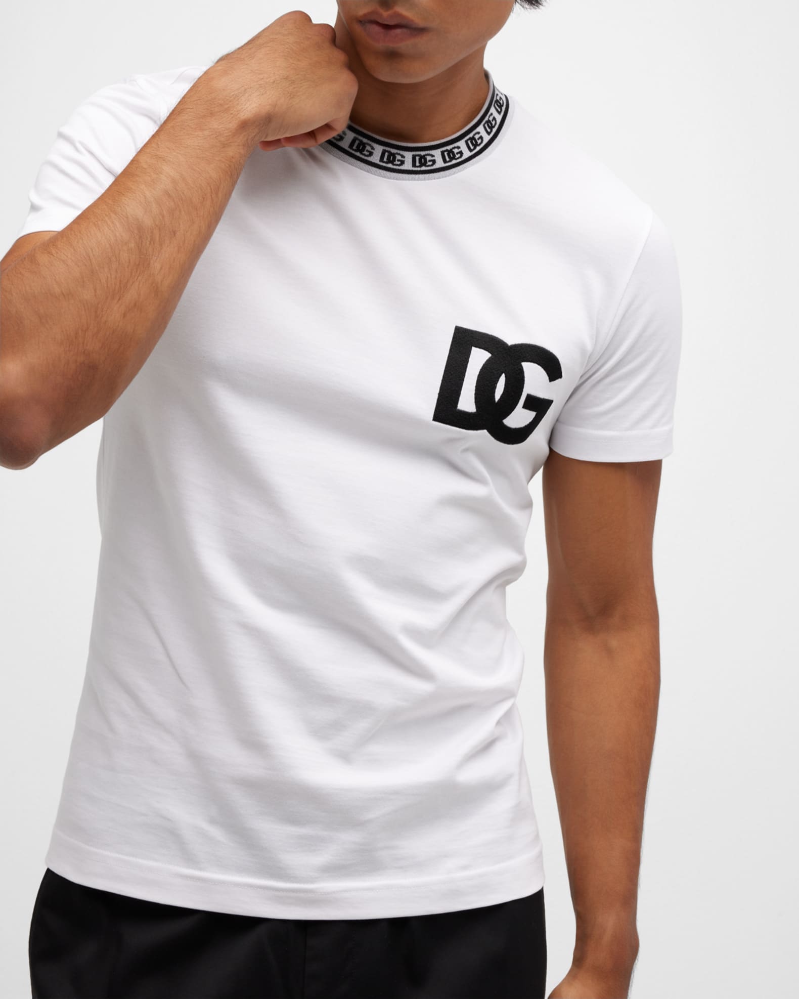 Dolce&Gabbana Men's T-Shirt with DG Collar | Neiman Marcus