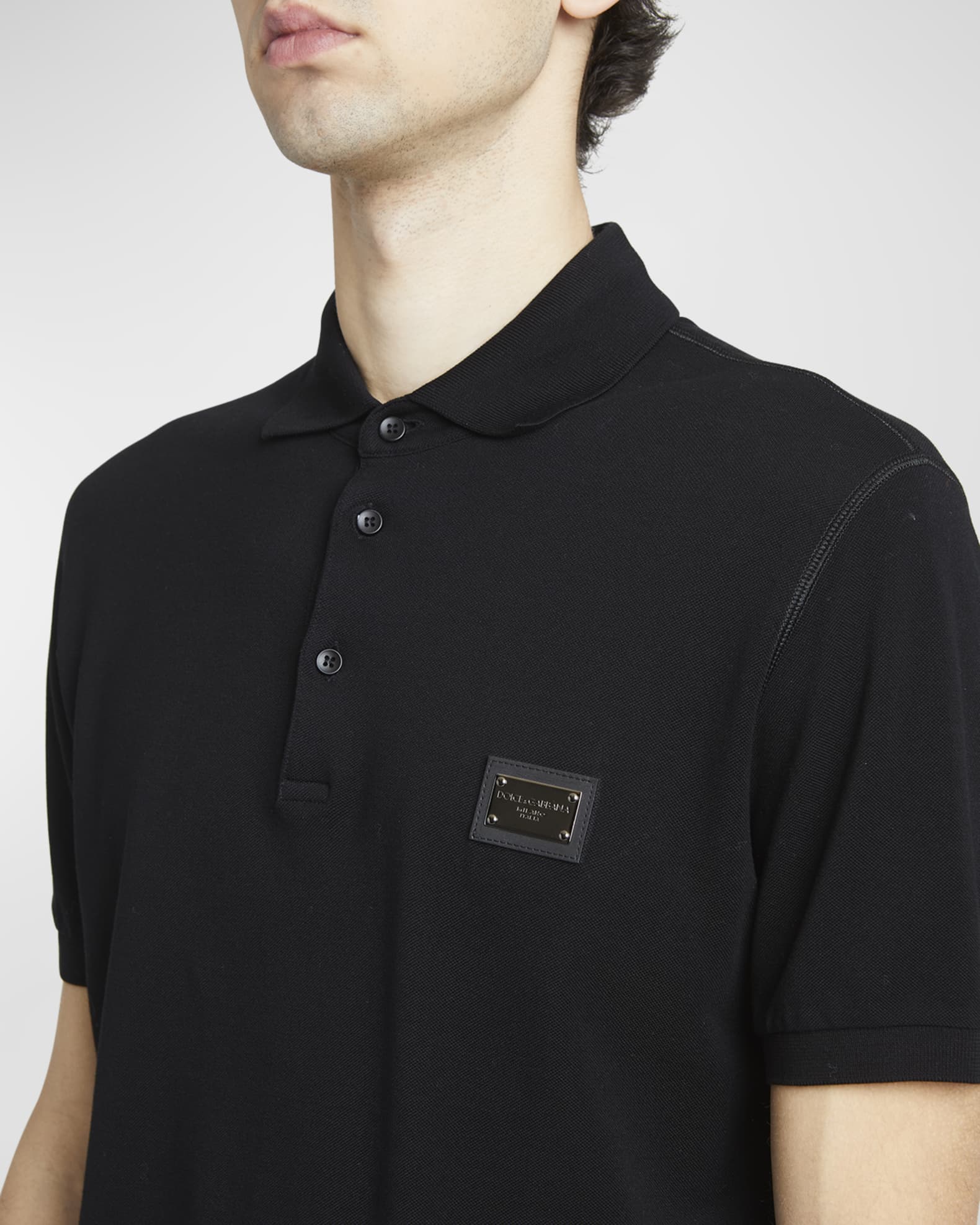 Dolce&Gabbana Men's Basic Polo Shirt with Logo Plaque | Neiman Marcus