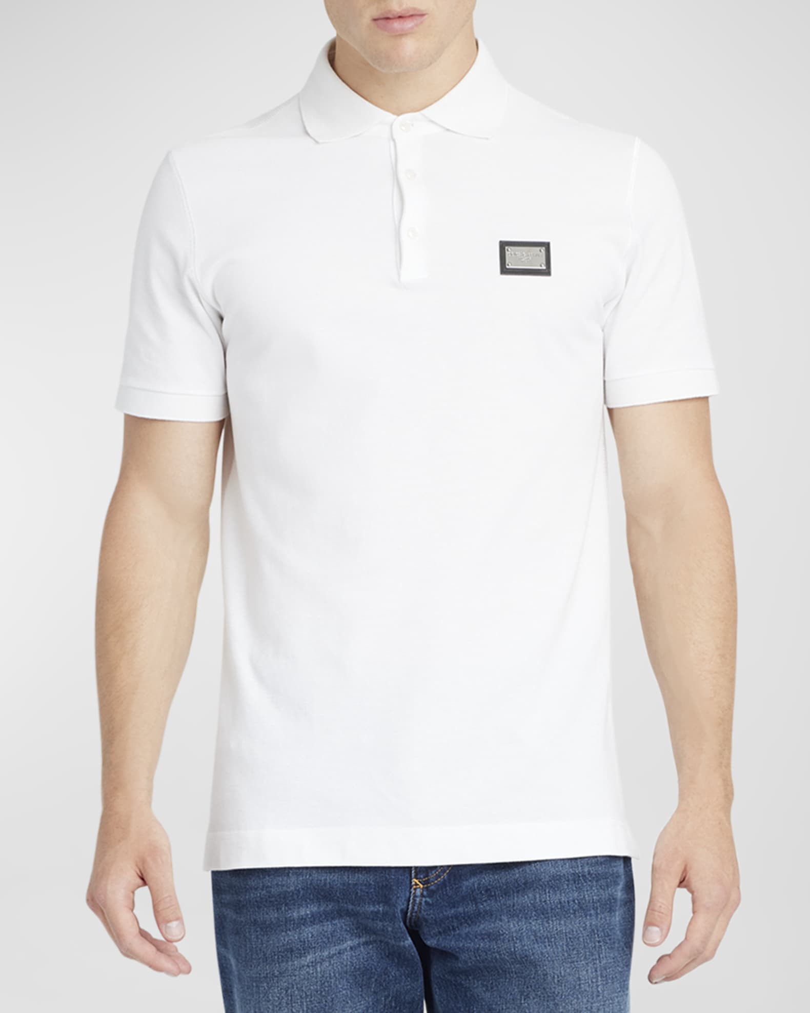 Men's Basic Polo Shirt with Logo Plaque | Neiman Marcus