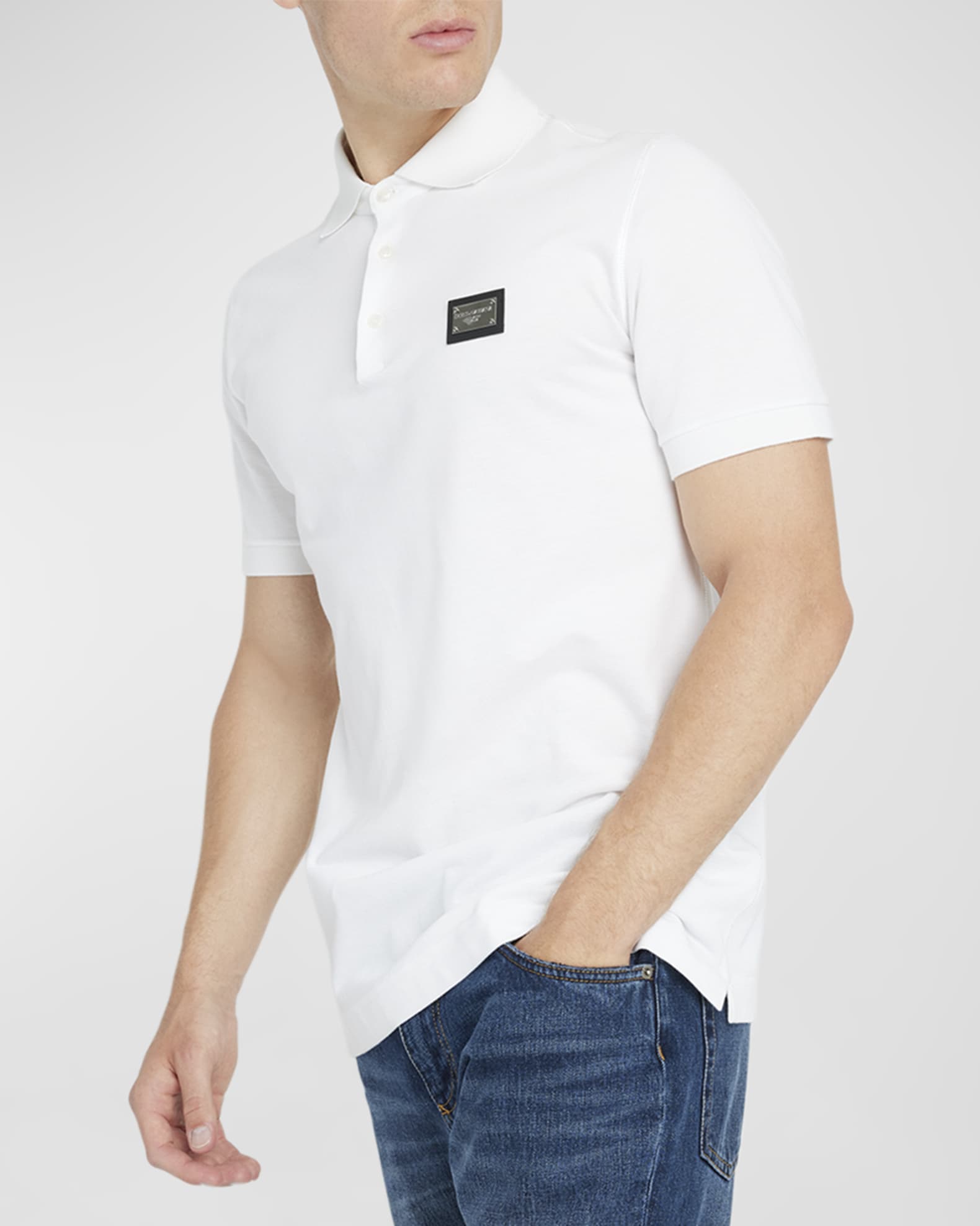 Men's Basic Polo Shirt with Logo Plaque | Neiman Marcus