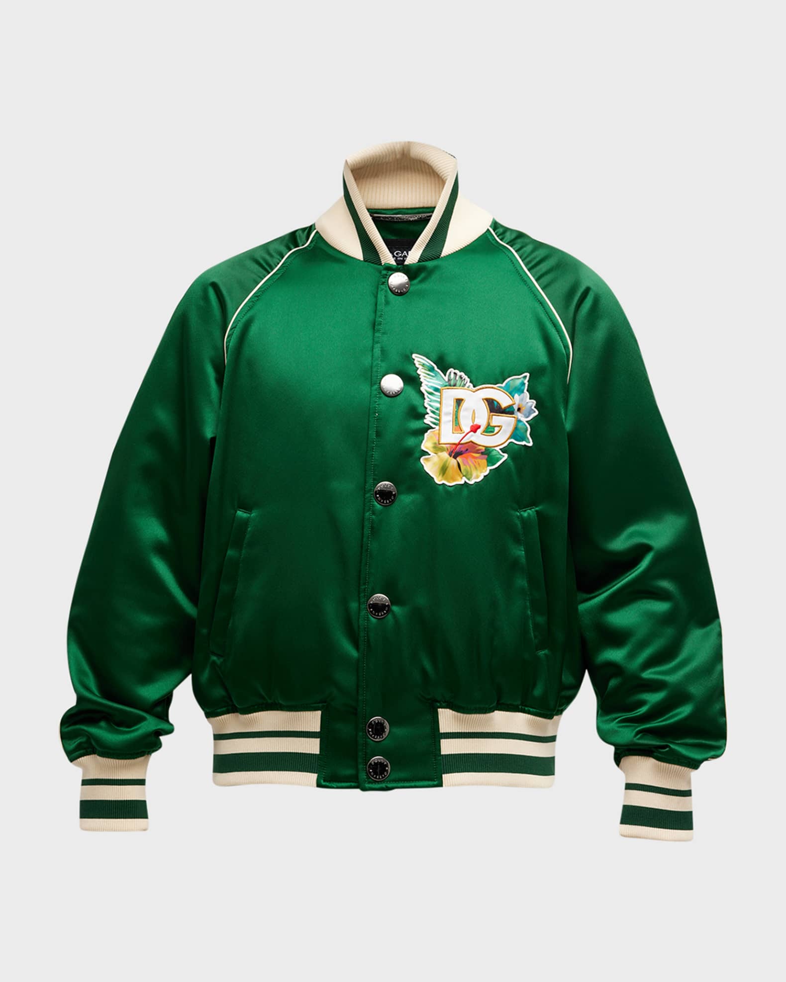 Dolce&Gabbana Men's DG Flower Satin Bomber Jacket | Neiman Marcus