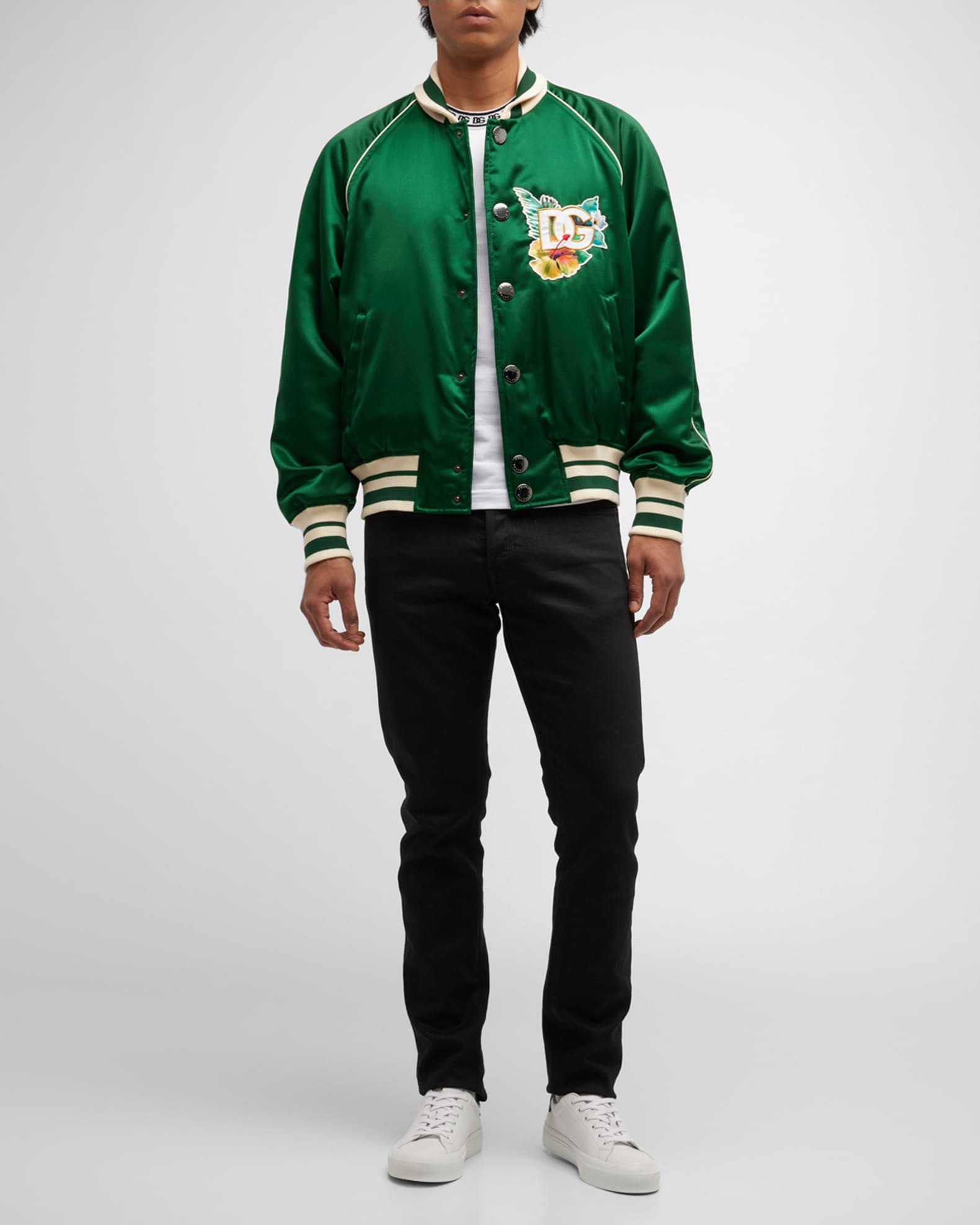 Dolce&Gabbana Men's DG Flower Satin Bomber Jacket | Neiman Marcus