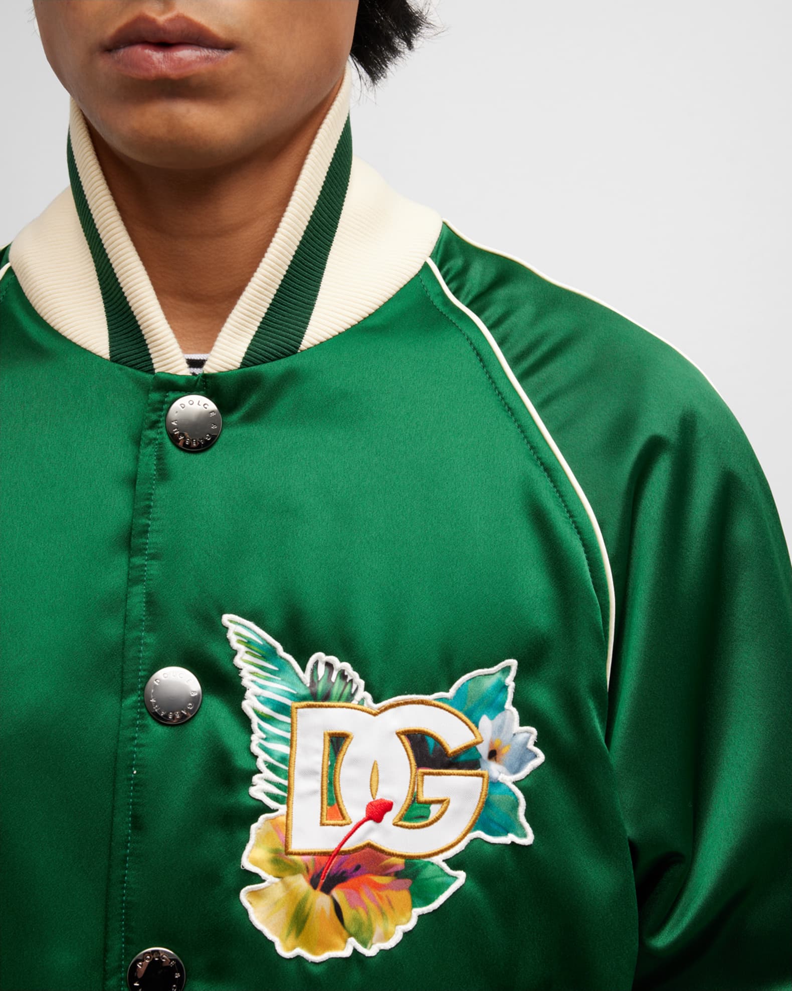 Dolce&Gabbana Men's DG Flower Satin Bomber Jacket | Neiman Marcus