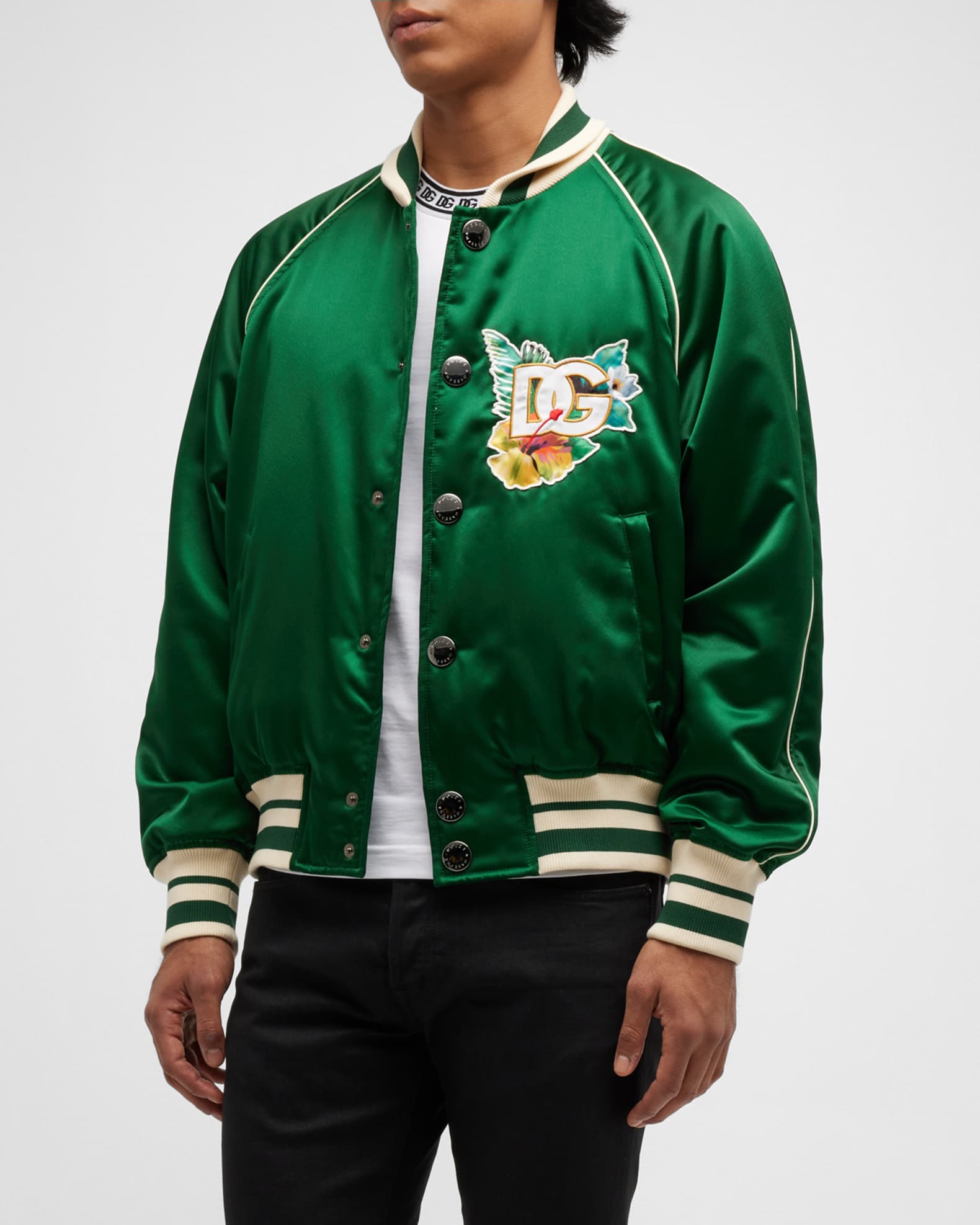 Dolce&Gabbana Men's DG Flower Satin Bomber Jacket | Neiman Marcus