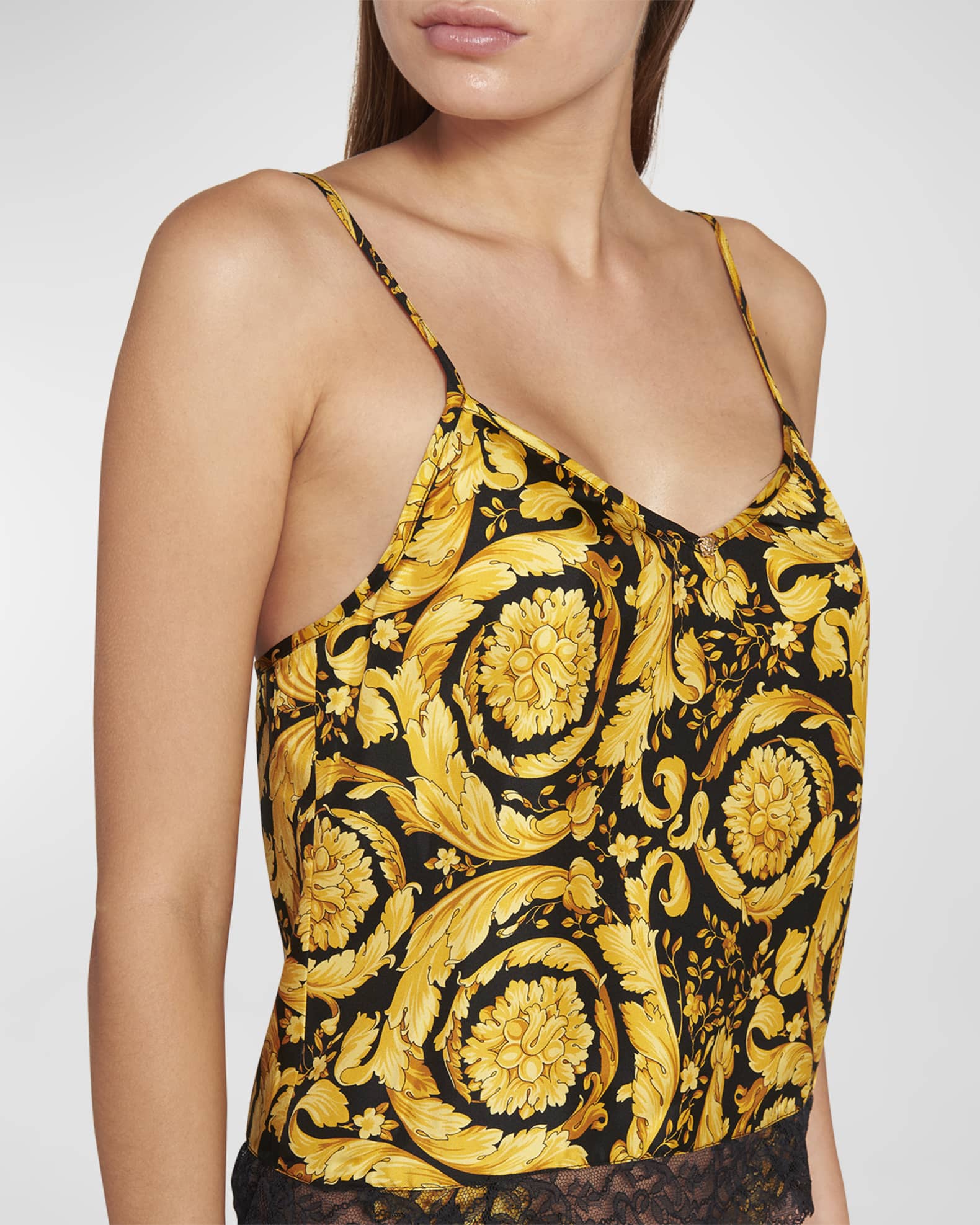 Versace Barocco-Print Silk Pajama Tank Top | Neiman Marcus