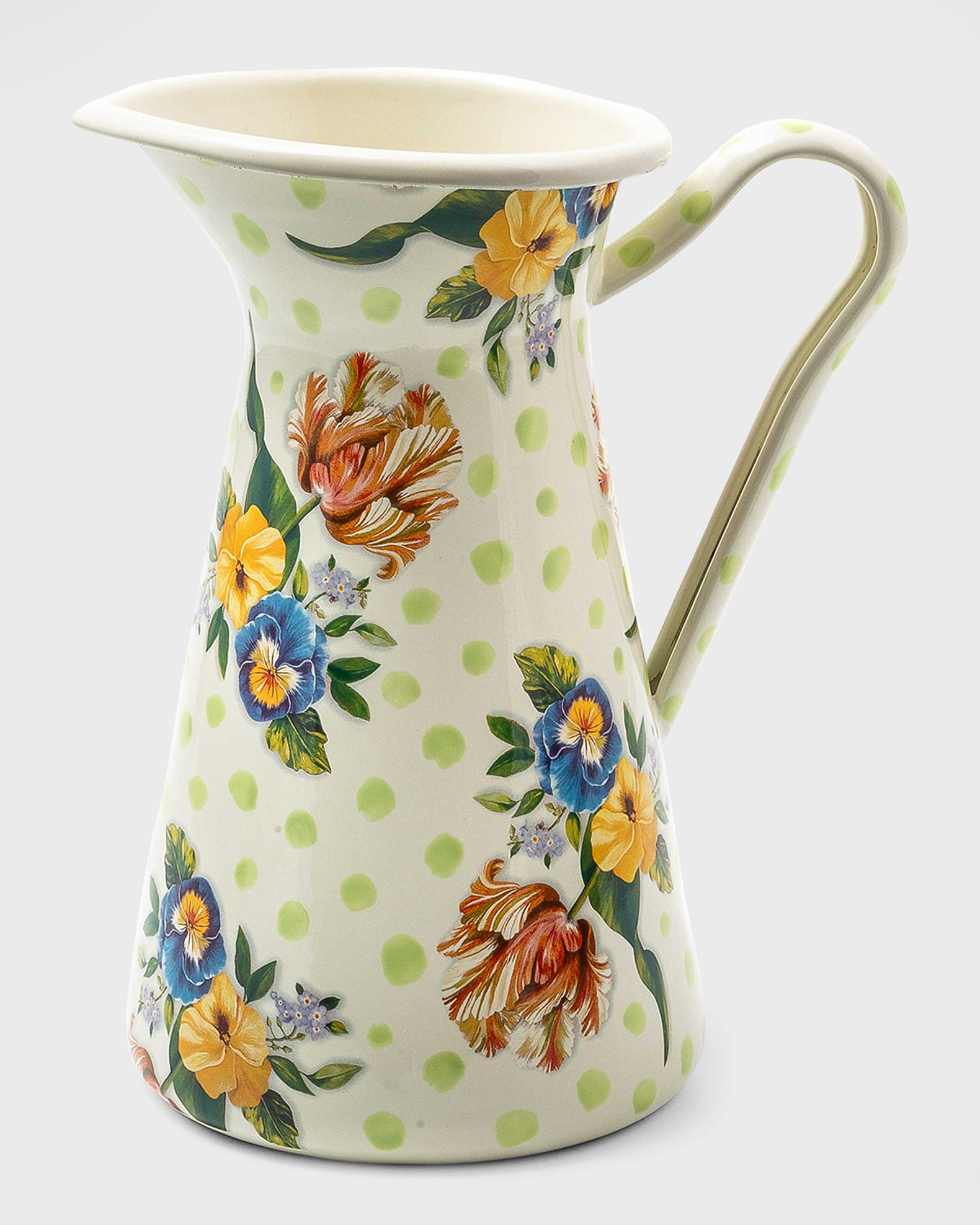 MacKenzie-Childs Wildflowers Enamel Large Practical Pitcher, Green ...