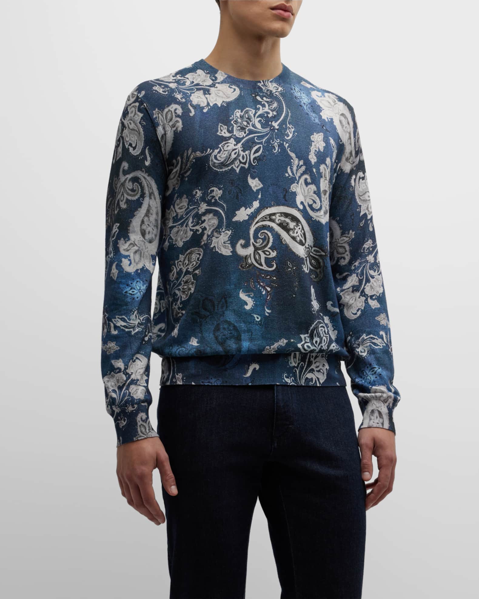 Robert Graham Men's Gardi Cotton-Linen Crewneck Sweater | Neiman Marcus