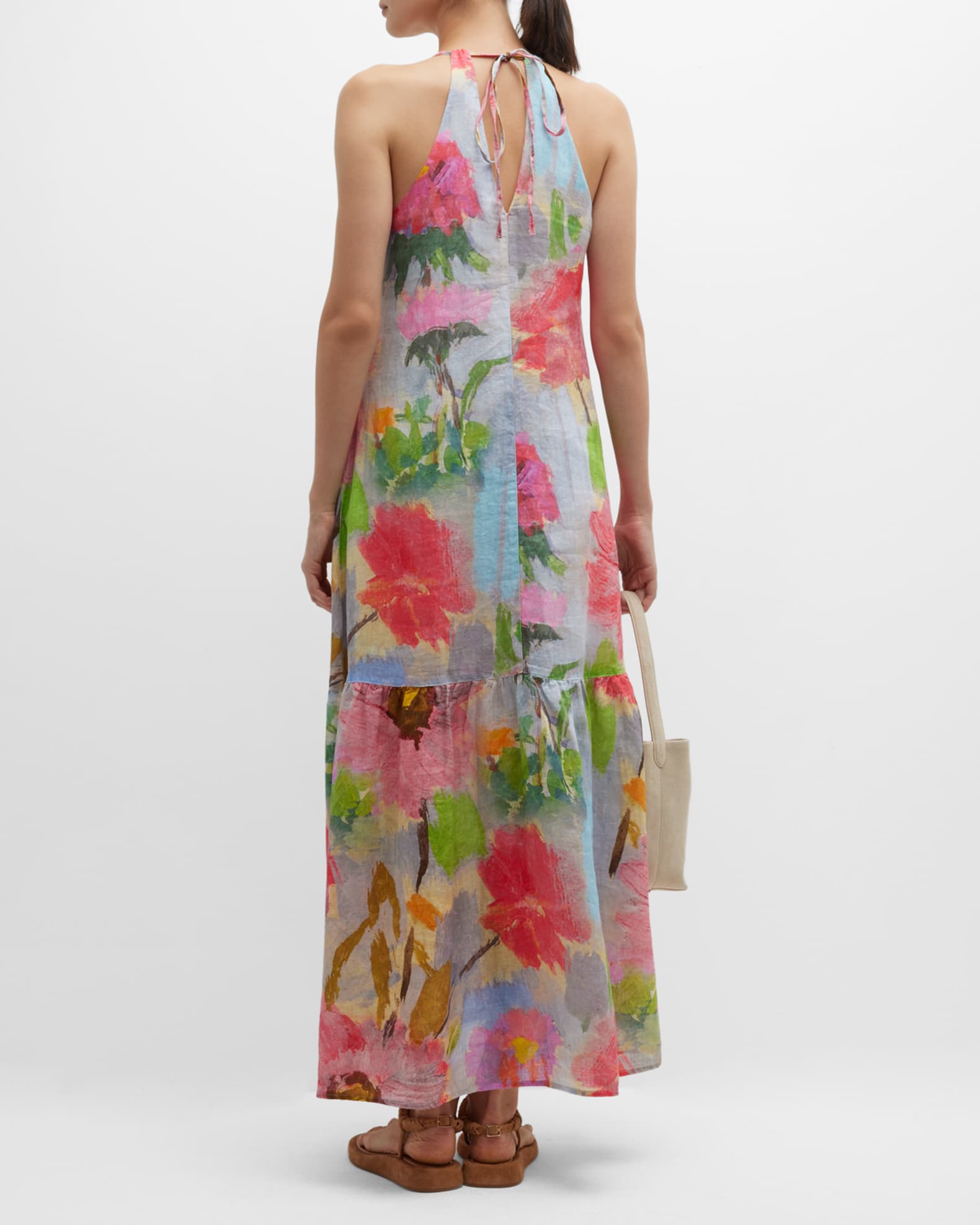 120% Lino Floral-Print Linen Halter Maxi Dress | Neiman Marcus