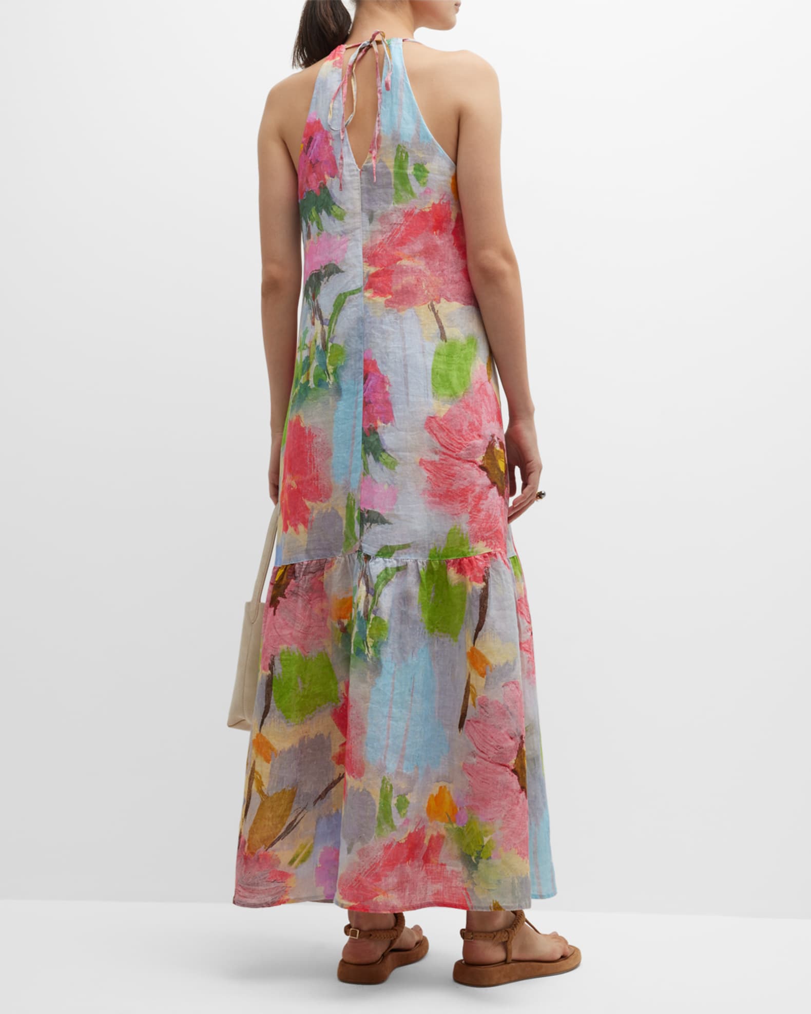 120% Lino Floral-Print Linen Halter Maxi Dress | Neiman Marcus