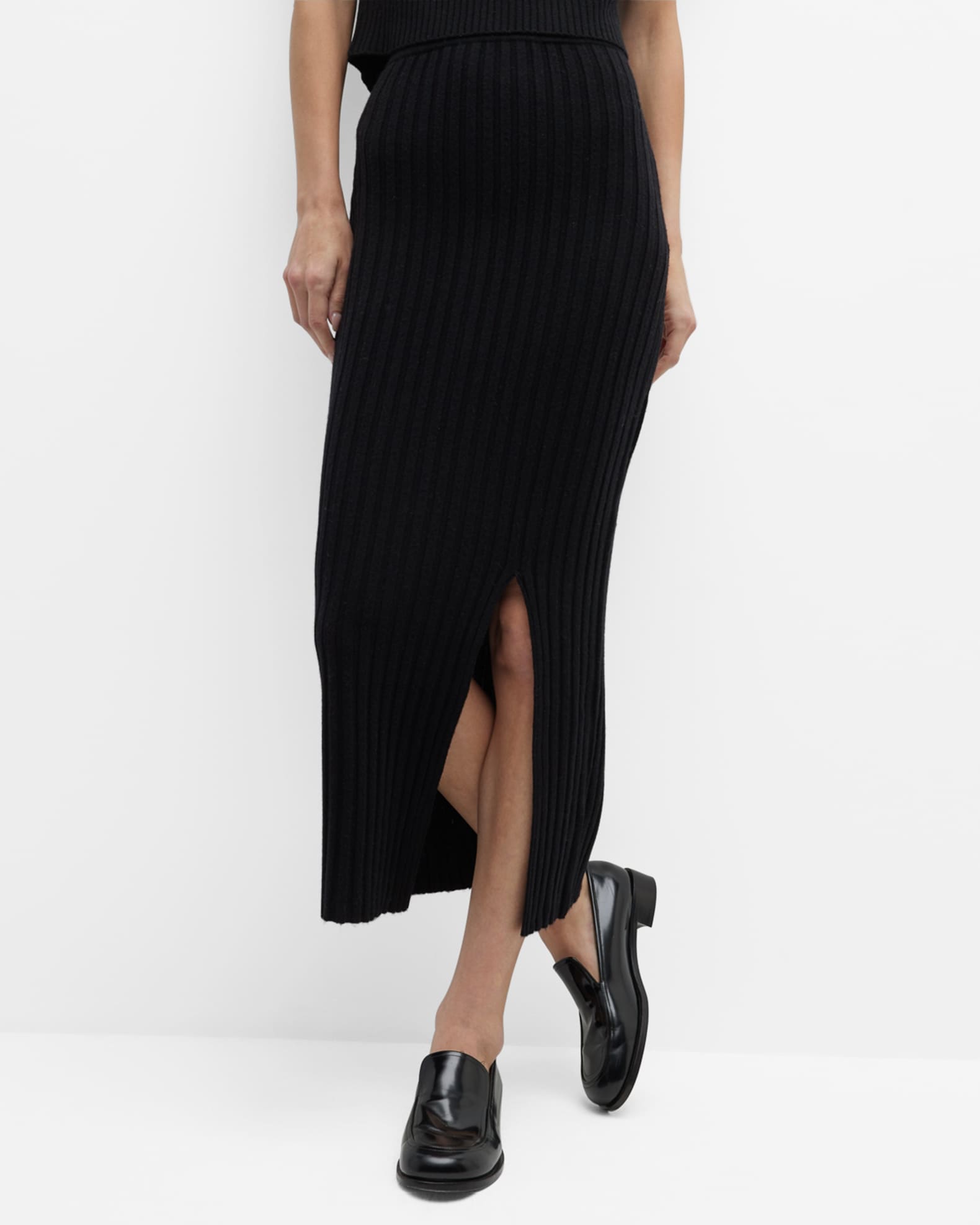 Grey/Ven Hutton Cashmere-Blend Rib-Knit Midi Skirt | Neiman Marcus