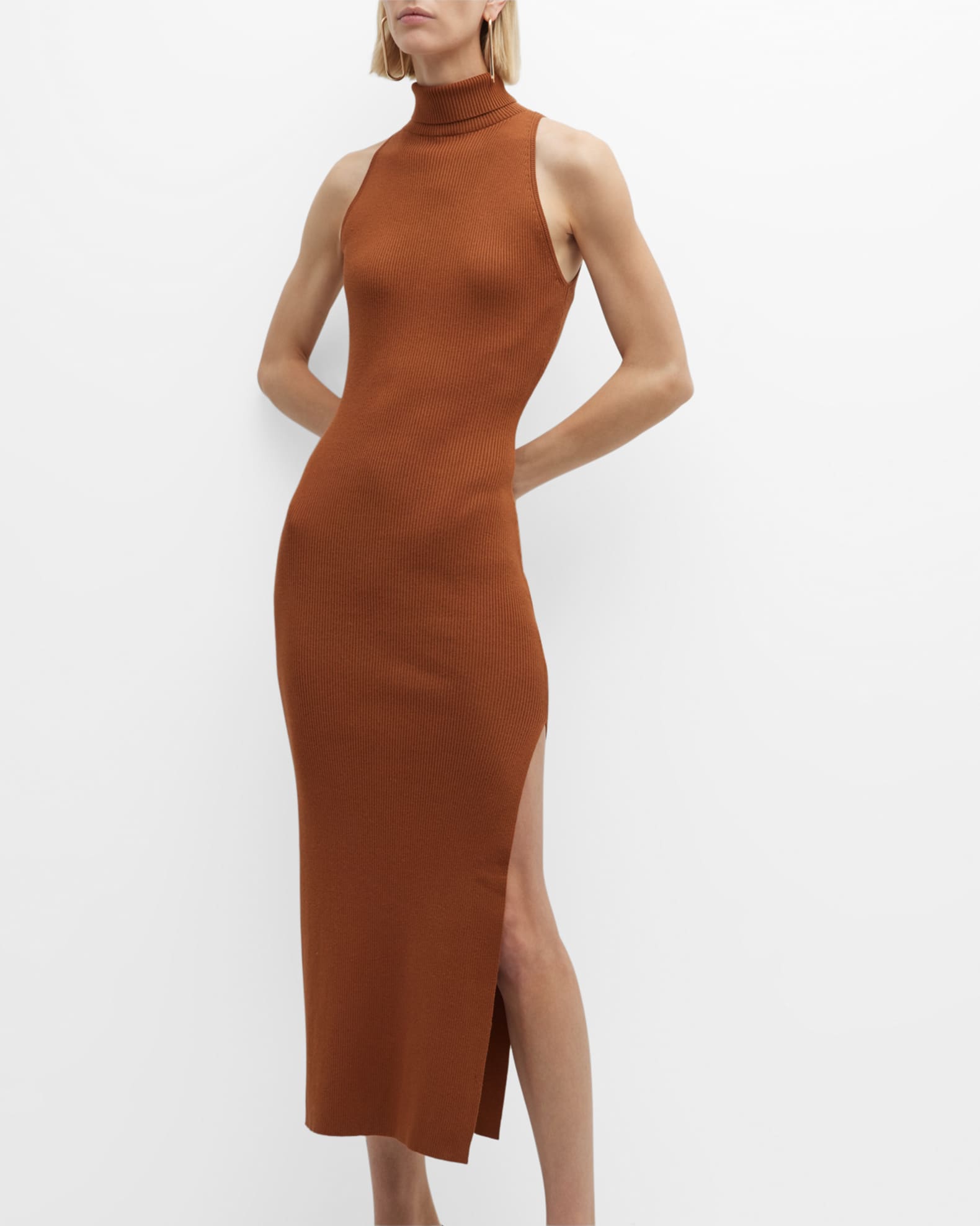 Grey/Ven Gia Sleeveless Turtleneck Midi Dress | Neiman Marcus