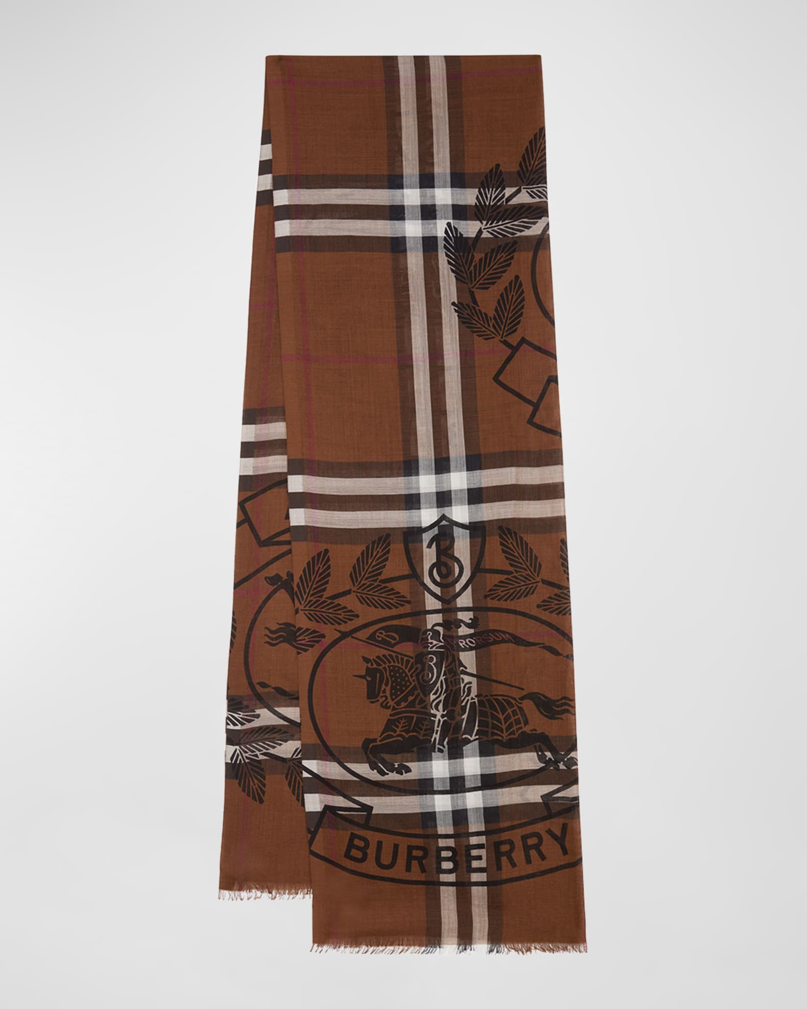 Burberry Equestrian Knight Check Wool-Silk Scarf | Neiman Marcus