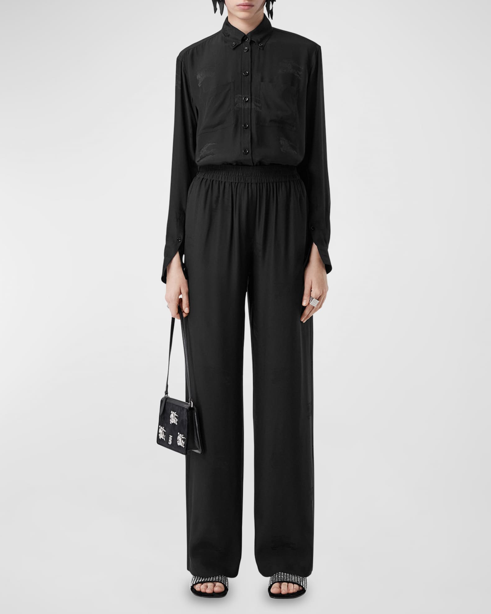 Burberry Ivanna Embroidered Button-Front Blouse | Neiman Marcus