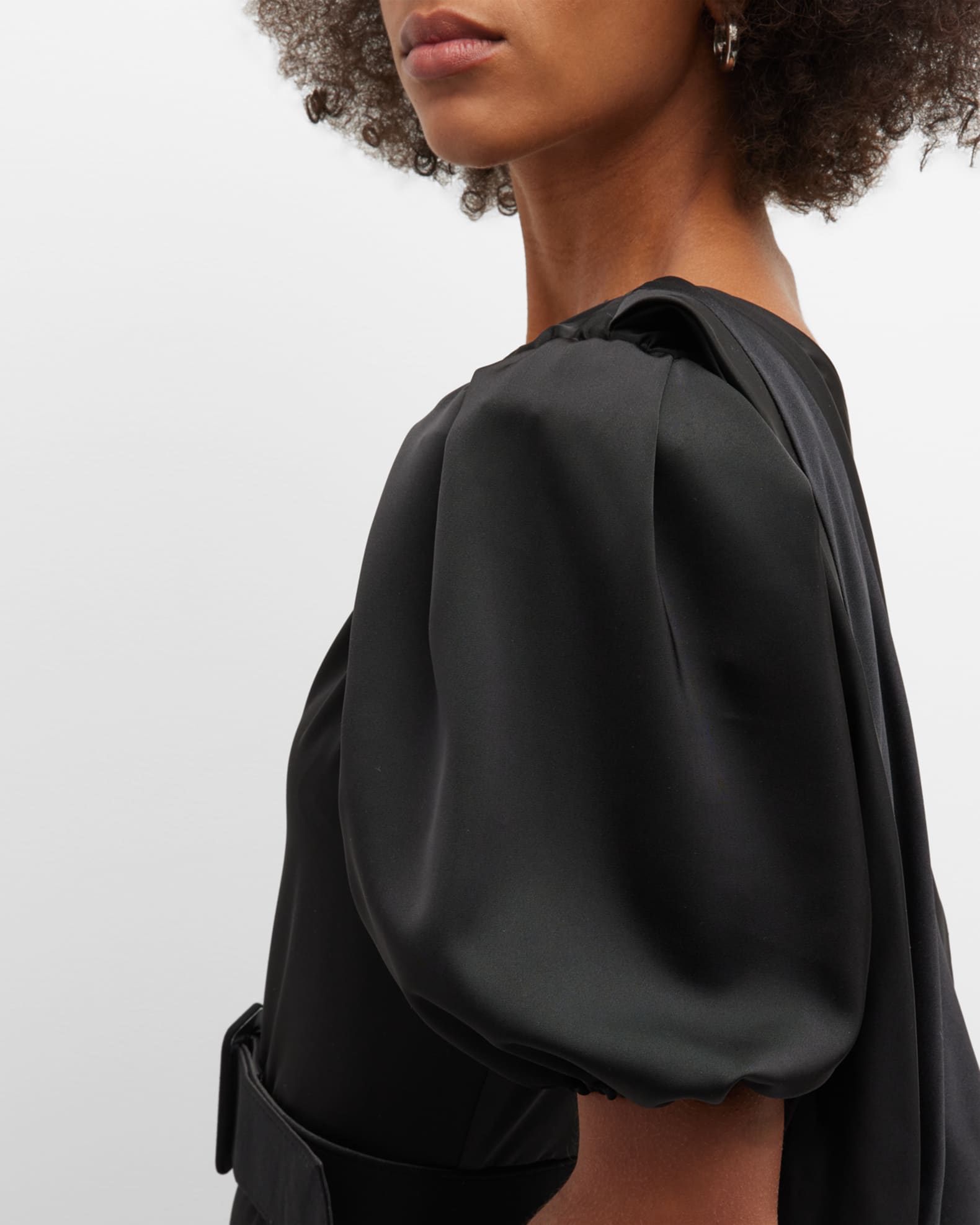 One33 Social One-Shoulder Belted Satin Crepe Jumpsuit | Neiman Marcus