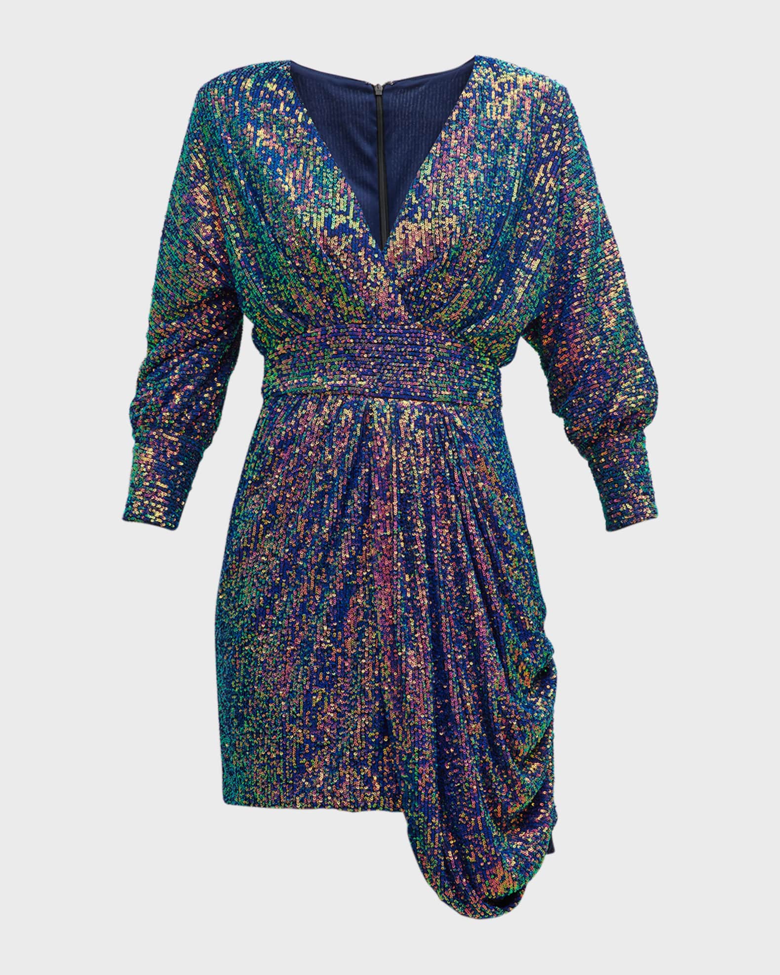 One33 Social Draped Deep V-Neck Sequin Mini Dress | Neiman Marcus