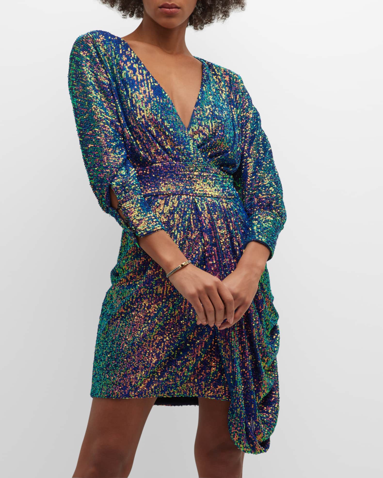 One33 Social Draped Deep V-Neck Sequin Mini Dress | Neiman Marcus