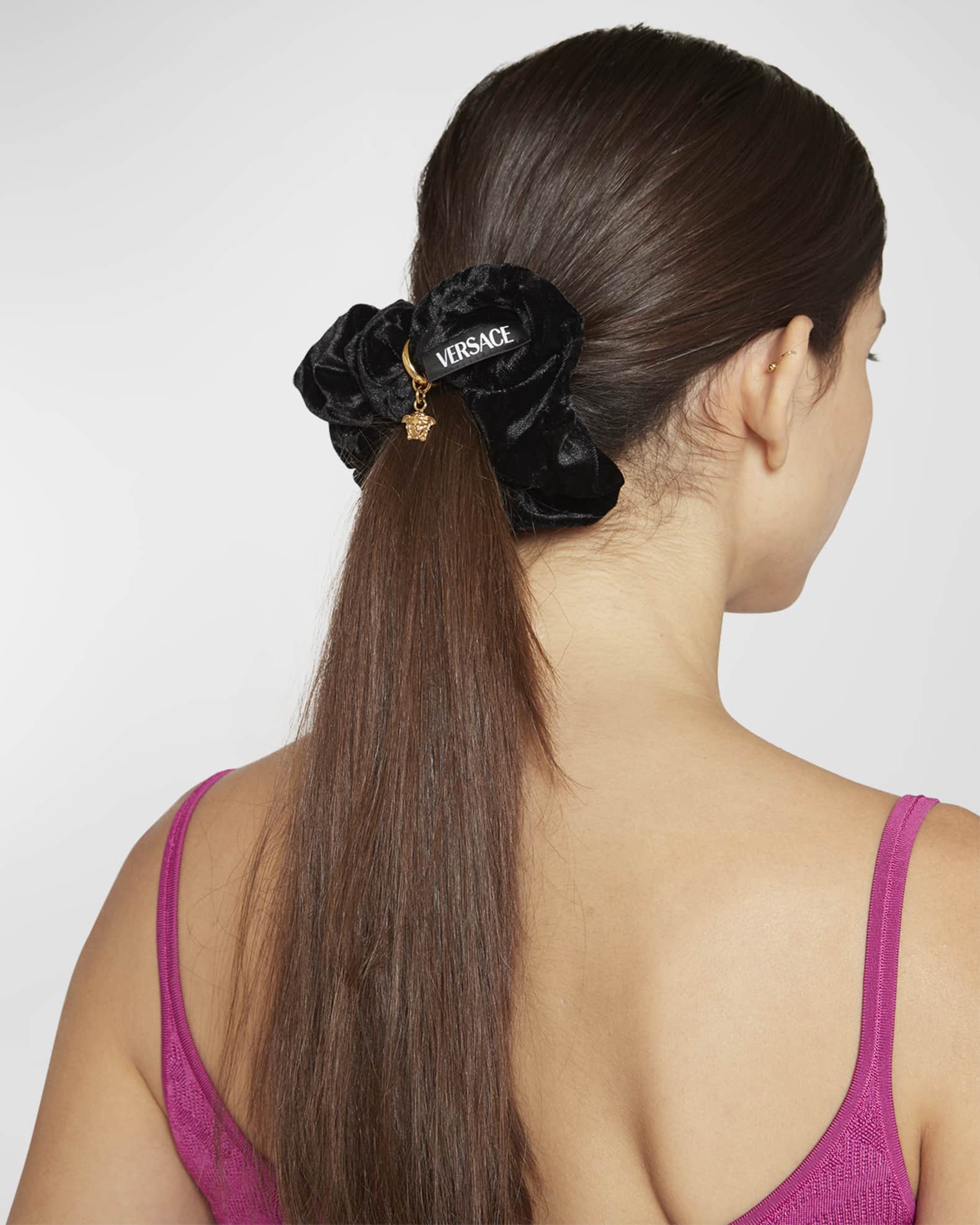 Versace Velvet Medusa Charm Scrunchie | Neiman Marcus