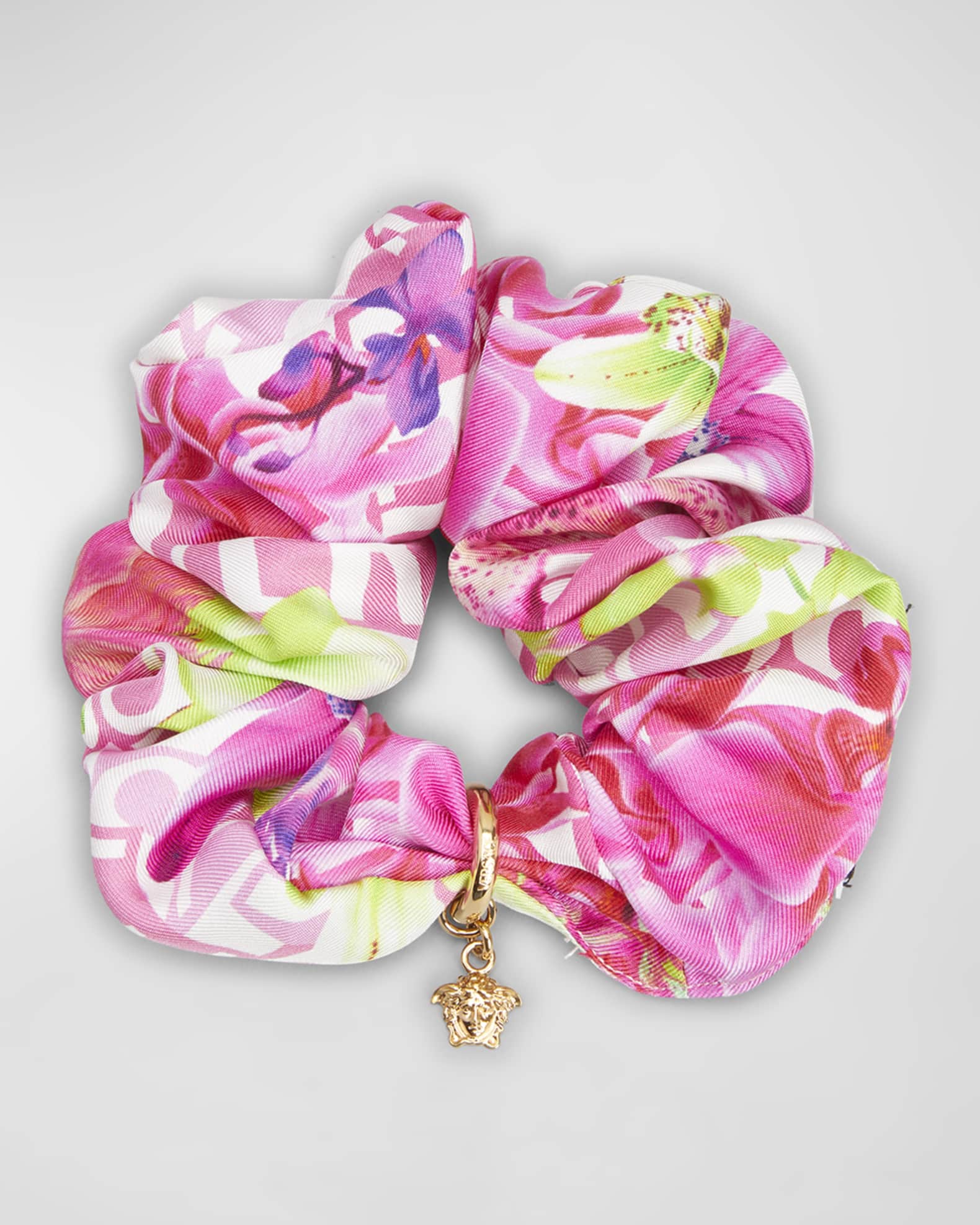 Versace Medusa Orchid Silk Twill Scrunchie | Neiman Marcus