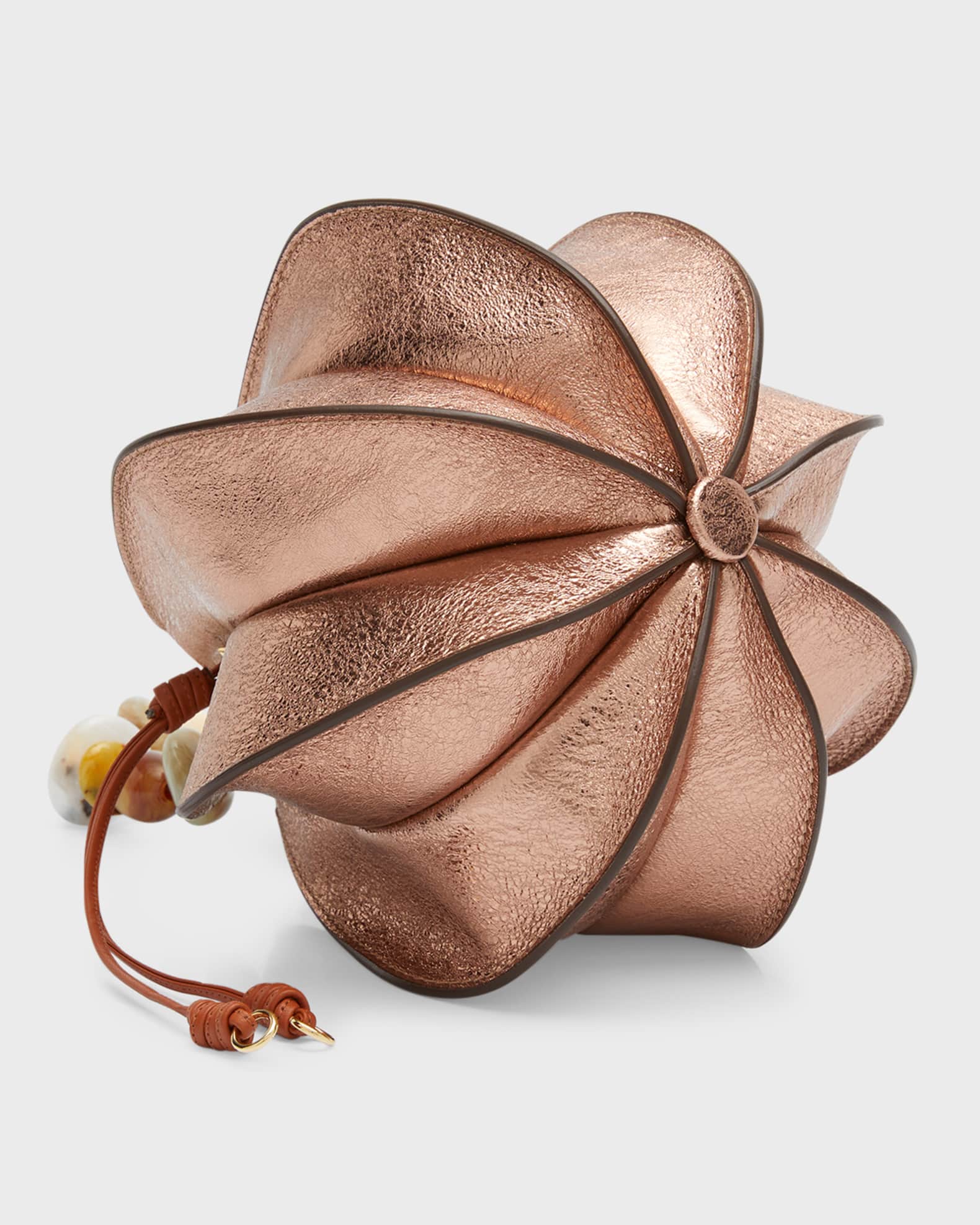 Ulla Johnson Lotus Flower Metallic Pochette Bucket Bag | Neiman Marcus