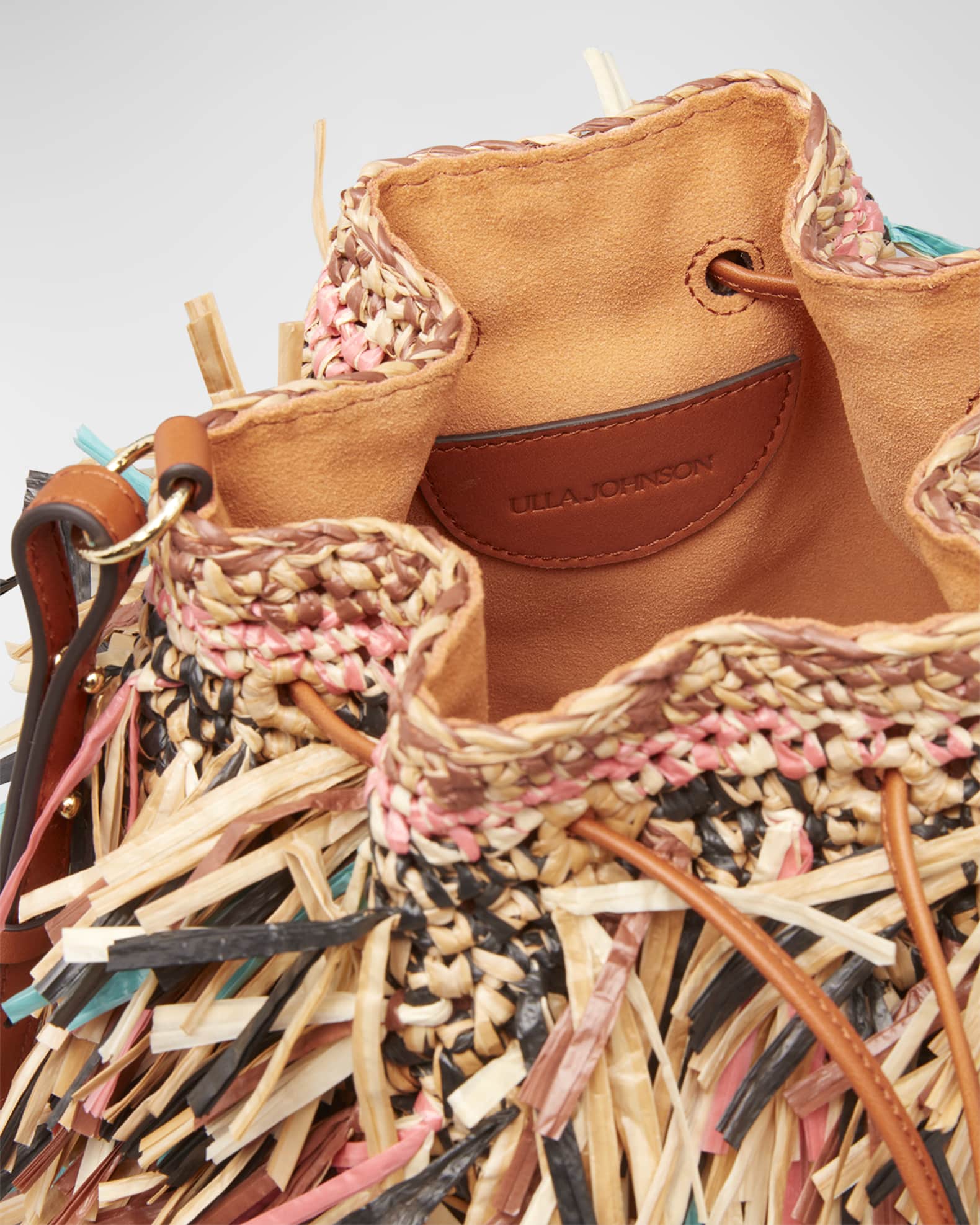 Ulla Johnson Gigi Fringe Drawstring Bucket Bag | Neiman Marcus