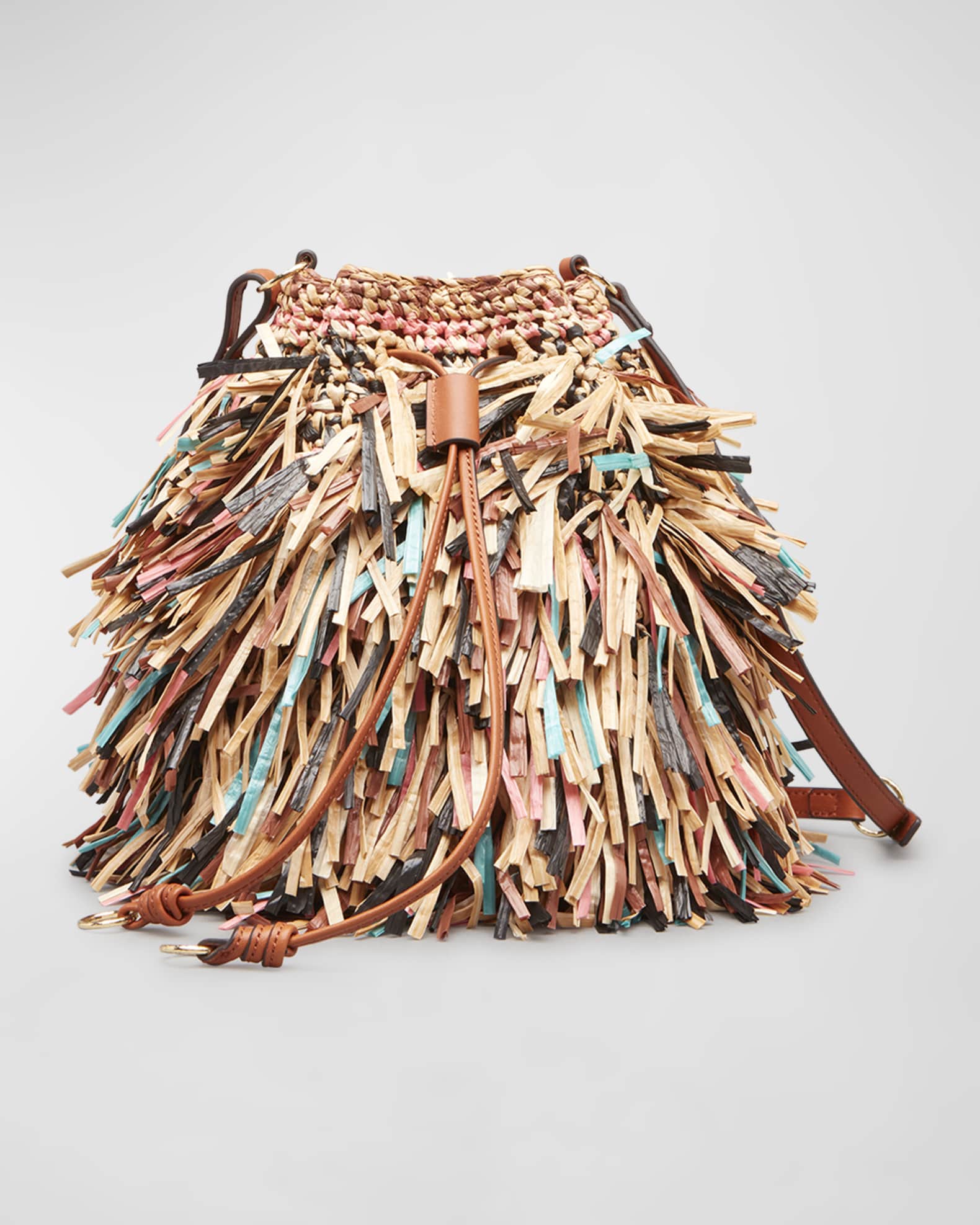 Ulla Johnson Gigi Fringe Drawstring Bucket Bag | Neiman Marcus