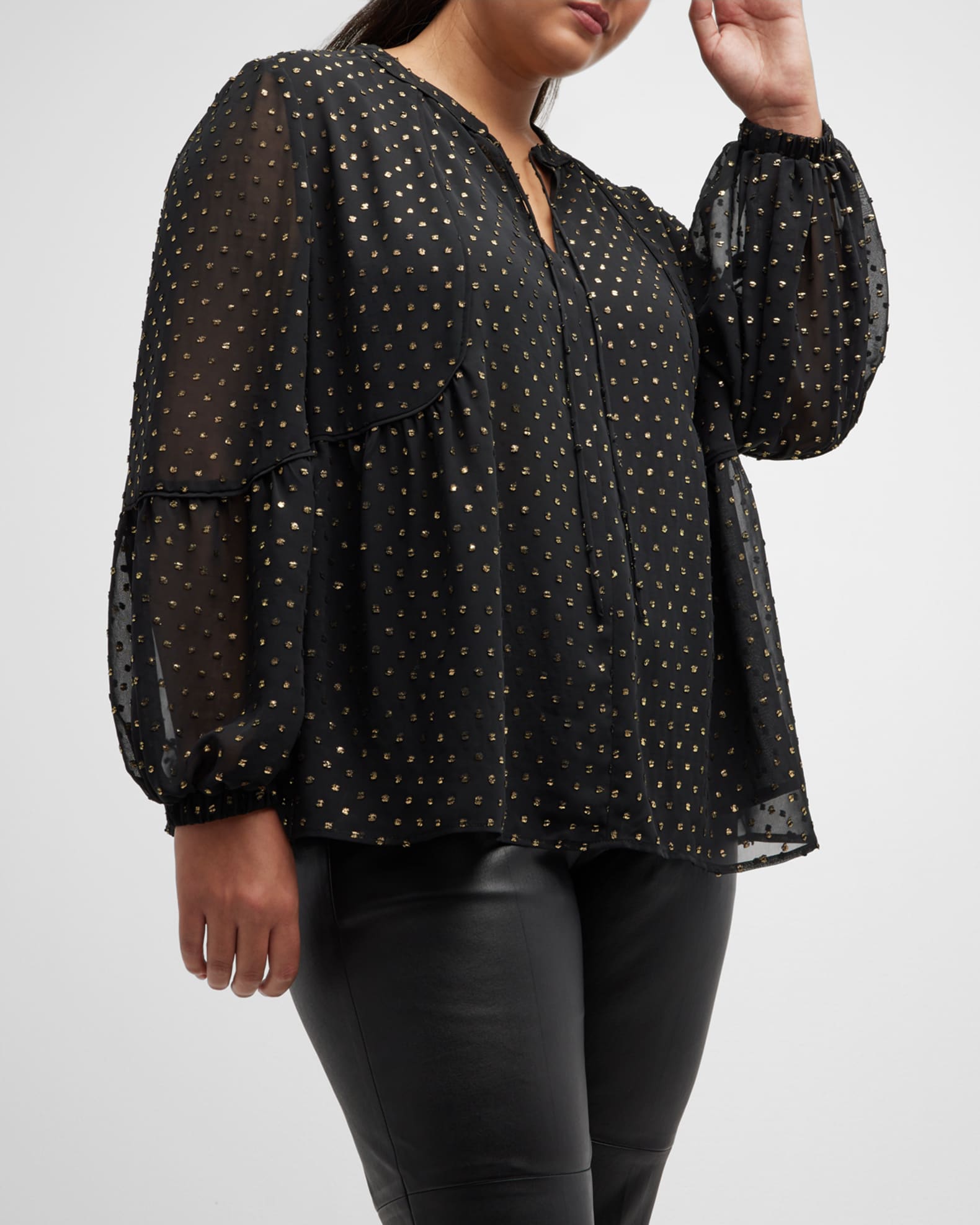 Whitney Morgan Plus Size Metallic Swiss Dot Blouse | Neiman Marcus