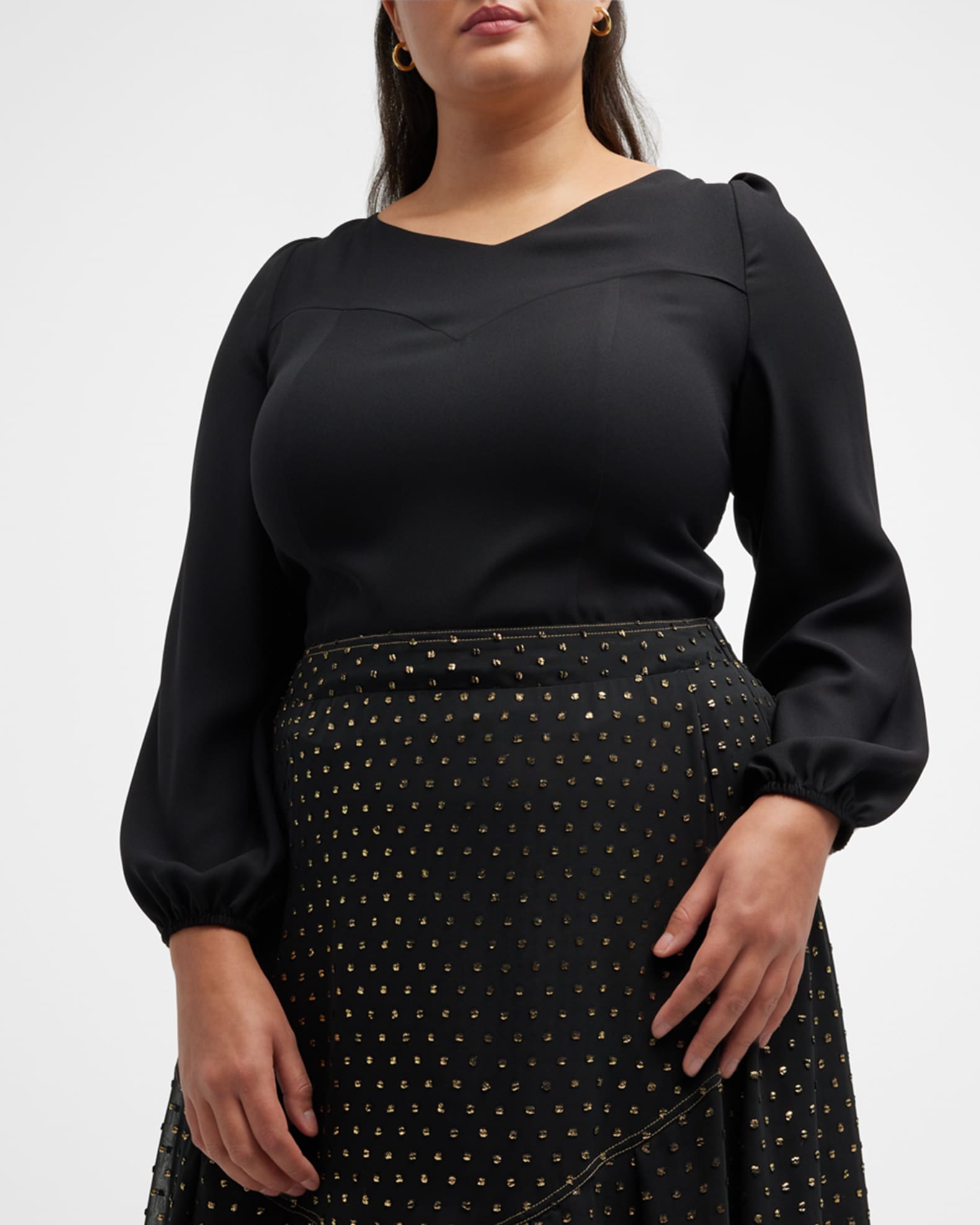 Whitney Morgan Plus Size Smocked Puff-Sleeve Blouse | Neiman Marcus