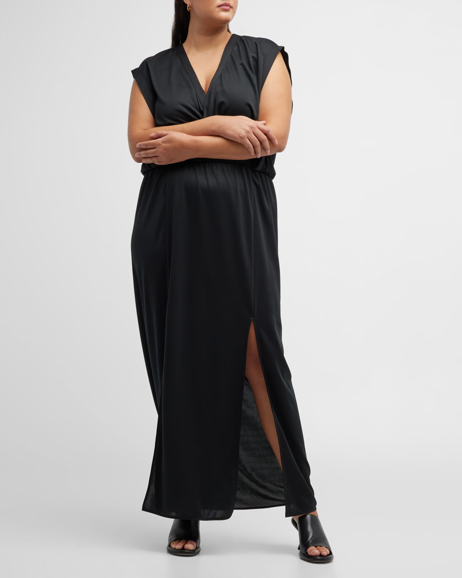 Whitney Morgan Plus Size Side-Slit Jersey Maxi Dress | Neiman Marcus