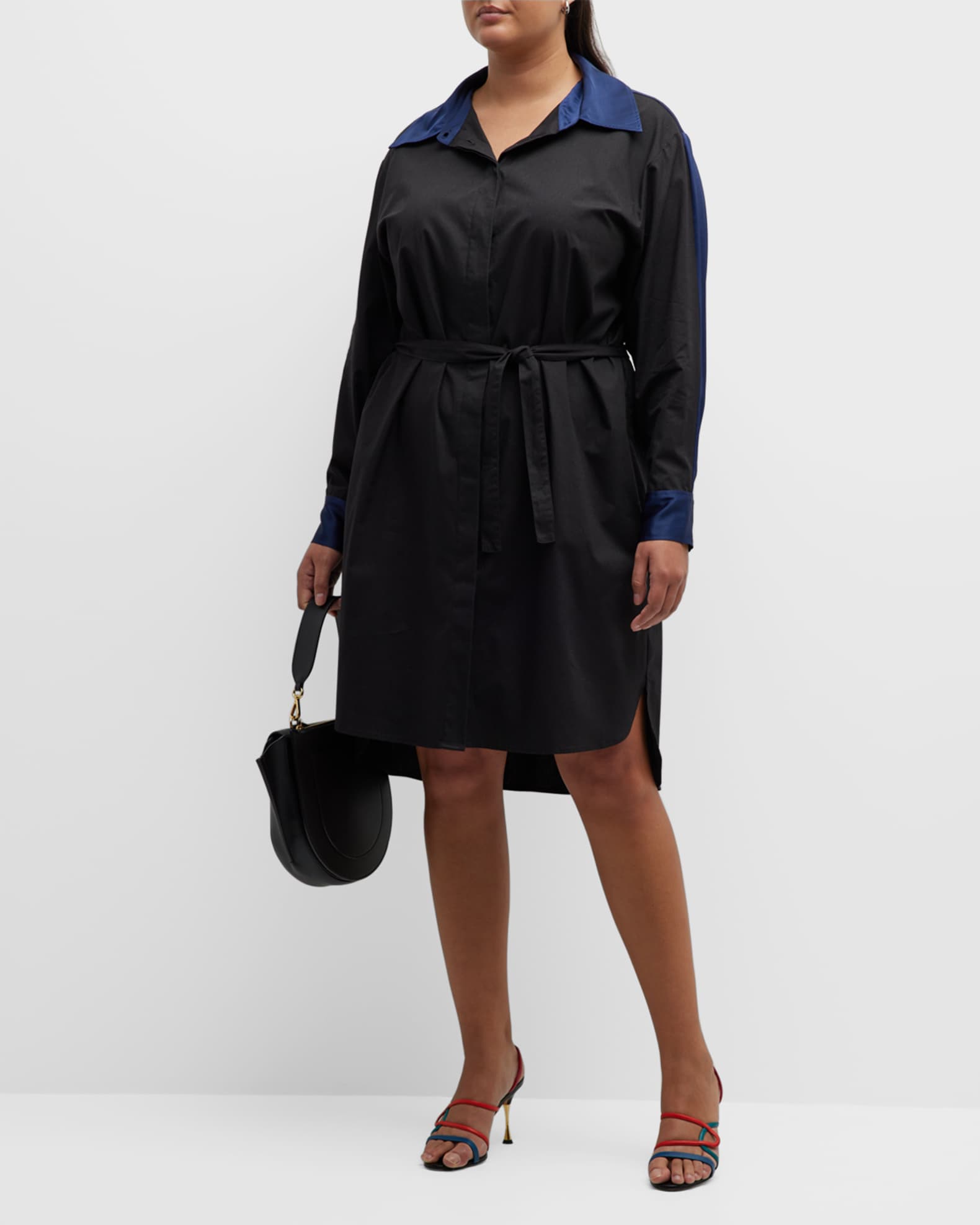 Whitney Morgan Plus Size Two-Tone Poplin Shirtdress | Neiman Marcus