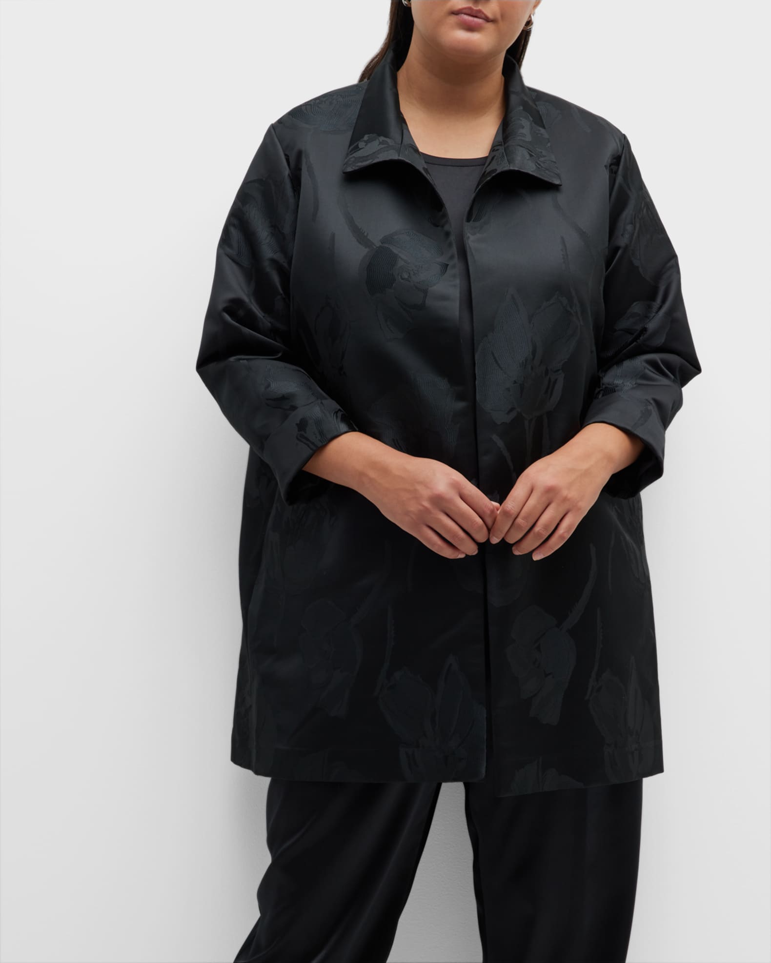 Caroline Rose Plus Plus Size Open-Front Floral Jacquard Jacket | Neiman ...