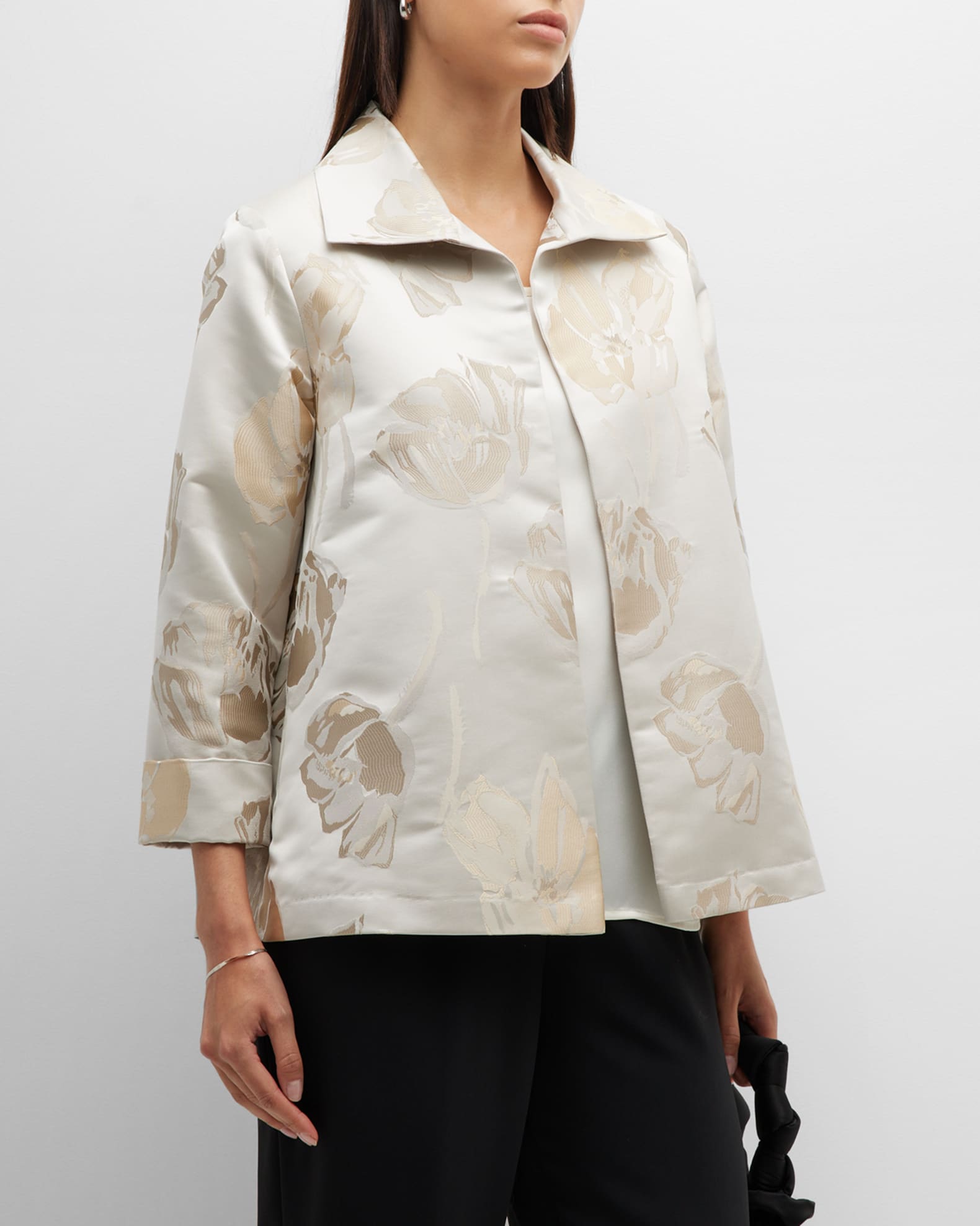 Caroline Rose Floral Jacquard A-Line Jacket | Neiman Marcus