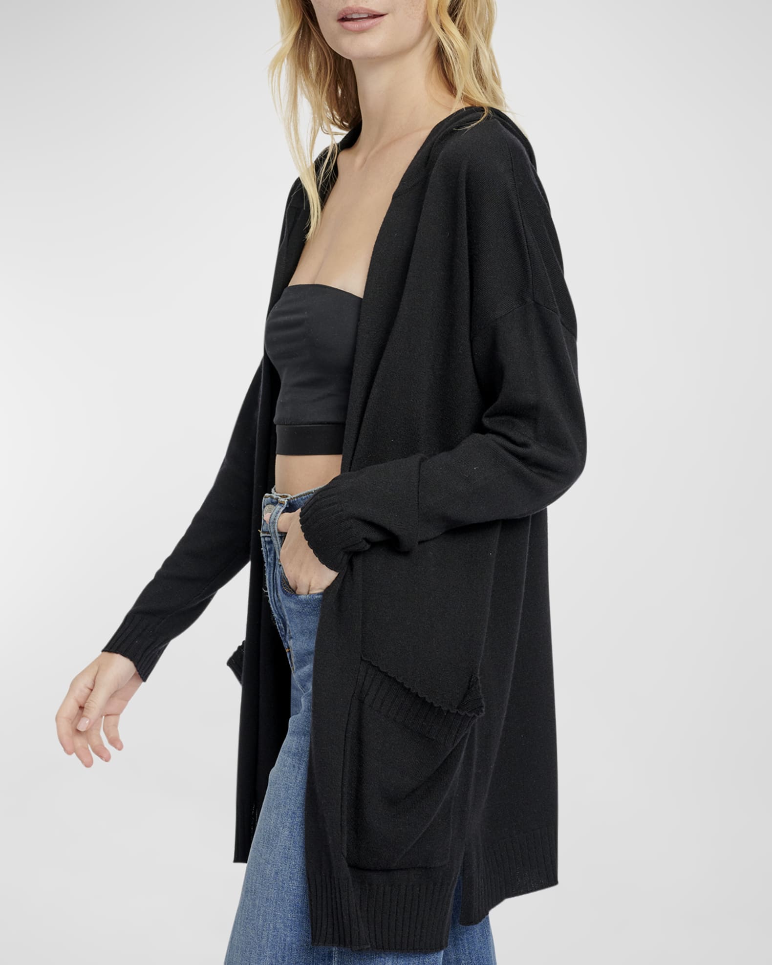 Splendid Hooded Open Front Knit Cardigan Neiman Marcus